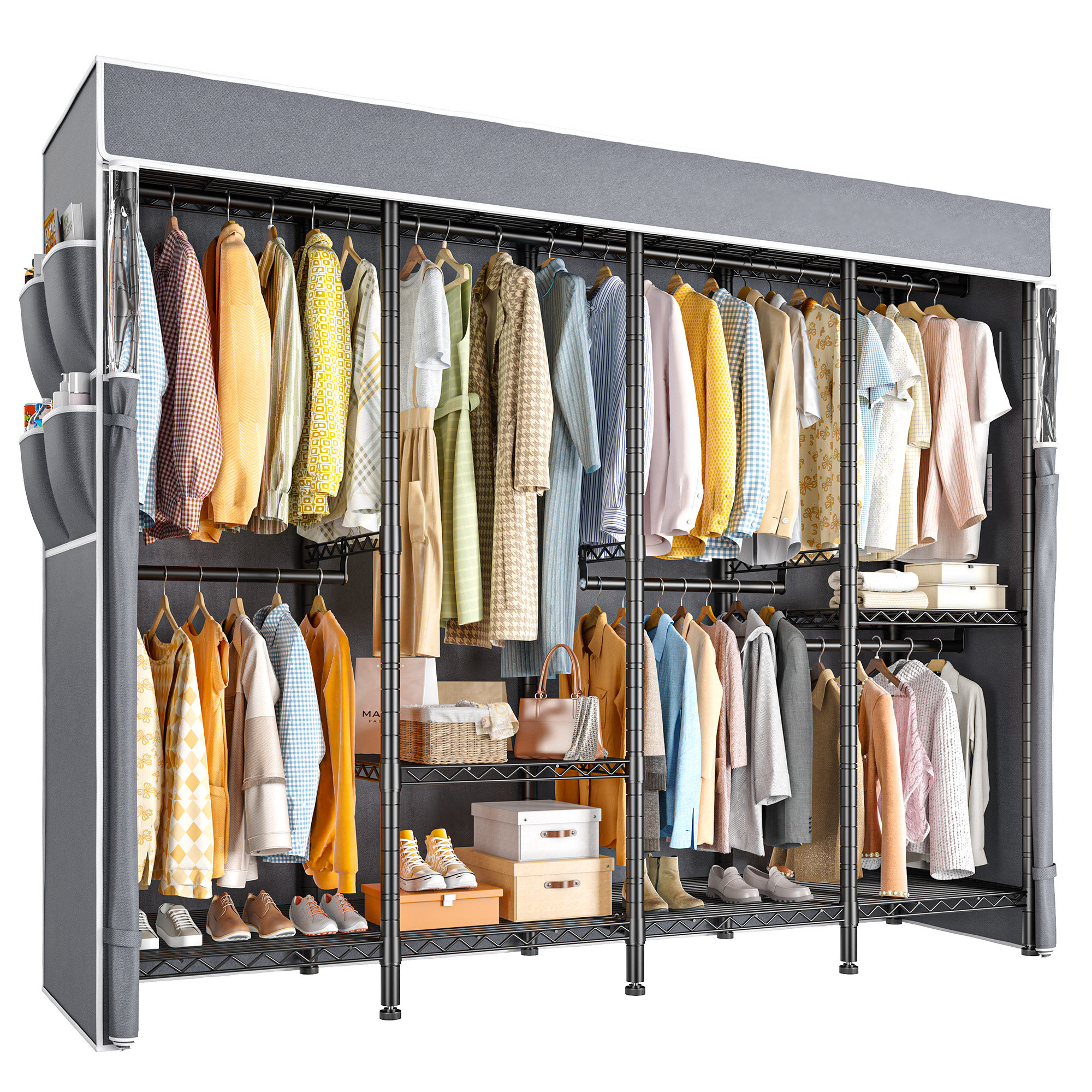 Rebrilliant Clothes Rack With Cover Loads 1100lbs, Heavy Duty Clothing ...