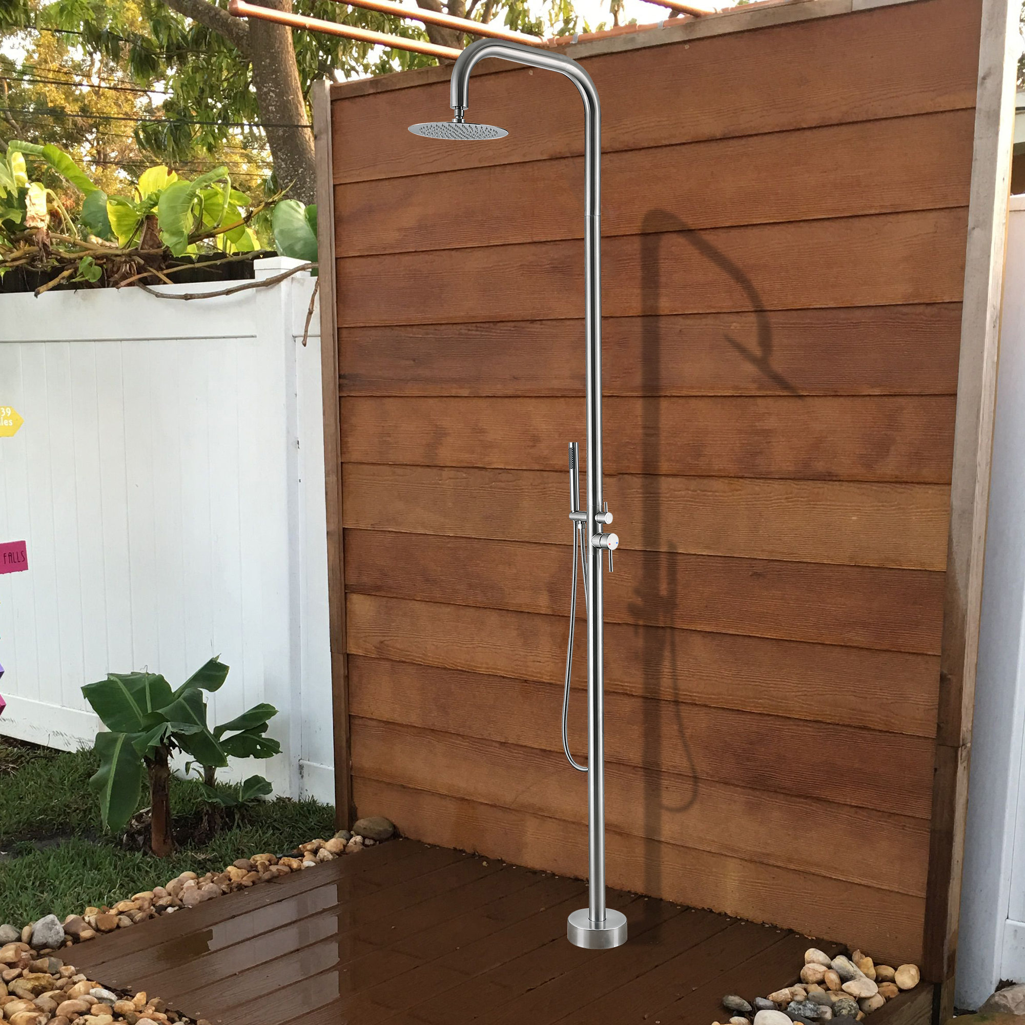 Modern Space 88.58"H Freestanding Stainless Steel Outdoor Shower ...