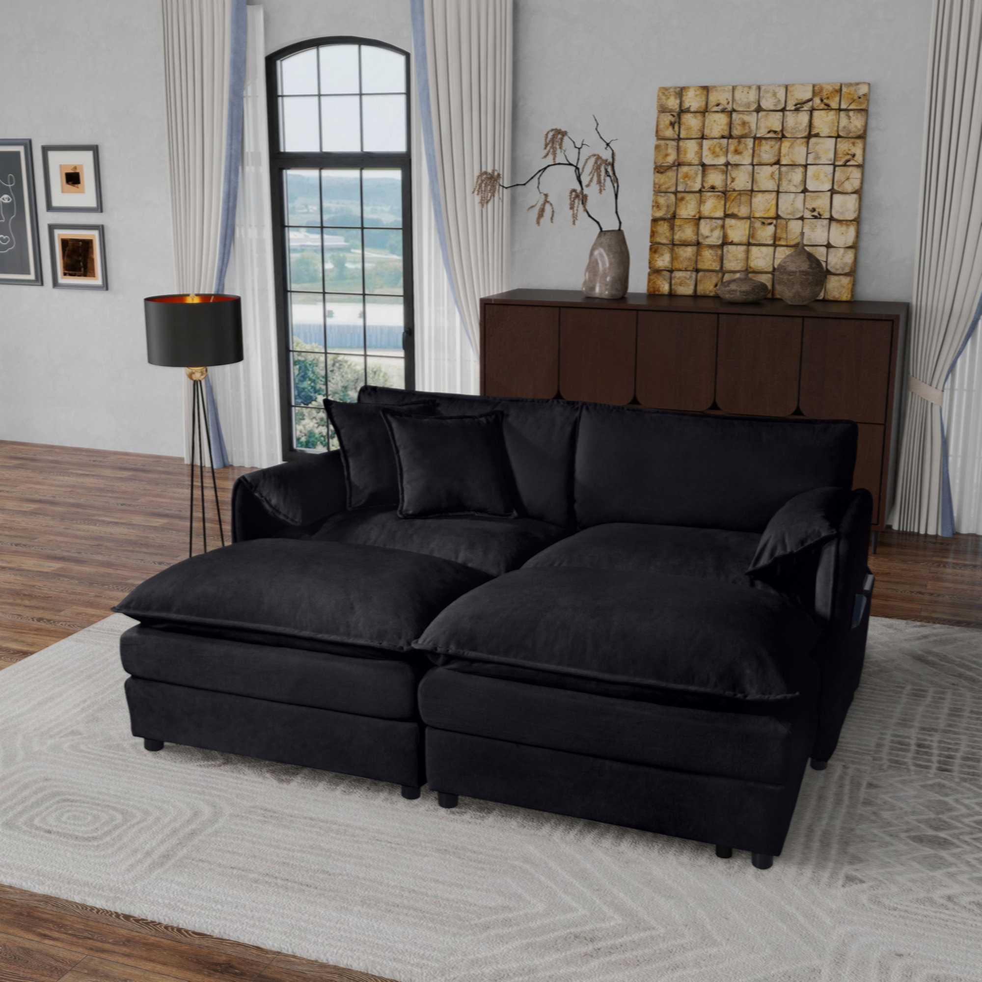 George Oliver Modern Plush Sectional Sofa with Side Pockets and Pillows ...