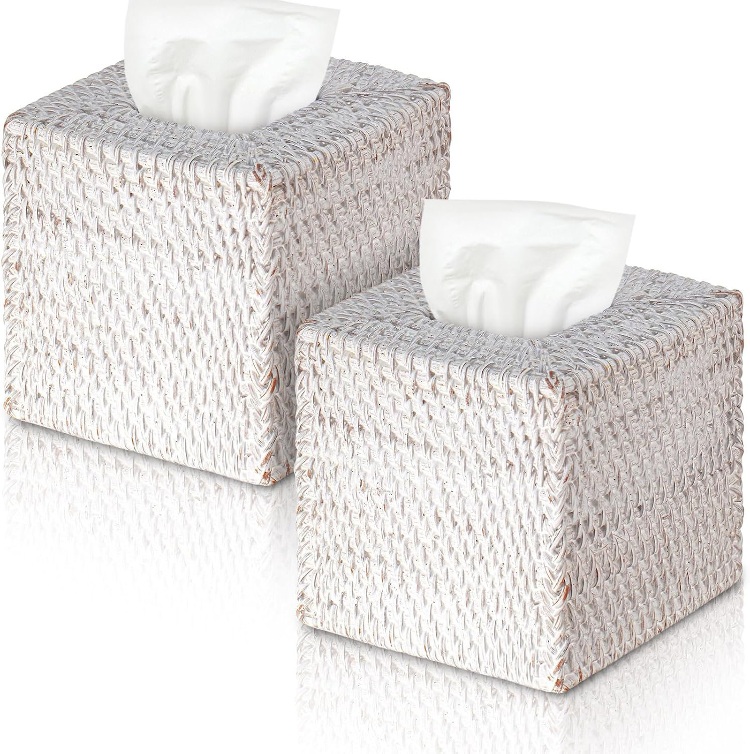 Beachcrest Home™ 2 Pcs Square Rattan Tissue Box Cover Boho Wicker ...