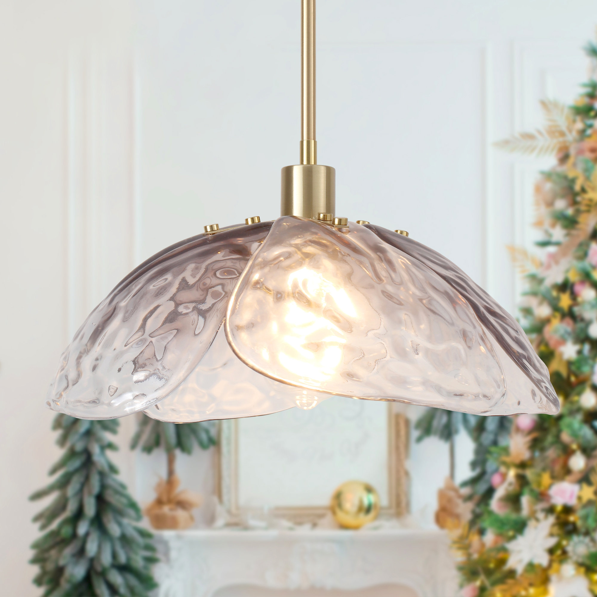 Highland Dunes Allaya 1 - Light 14" Wide Modern Hammered Petals Glass ...