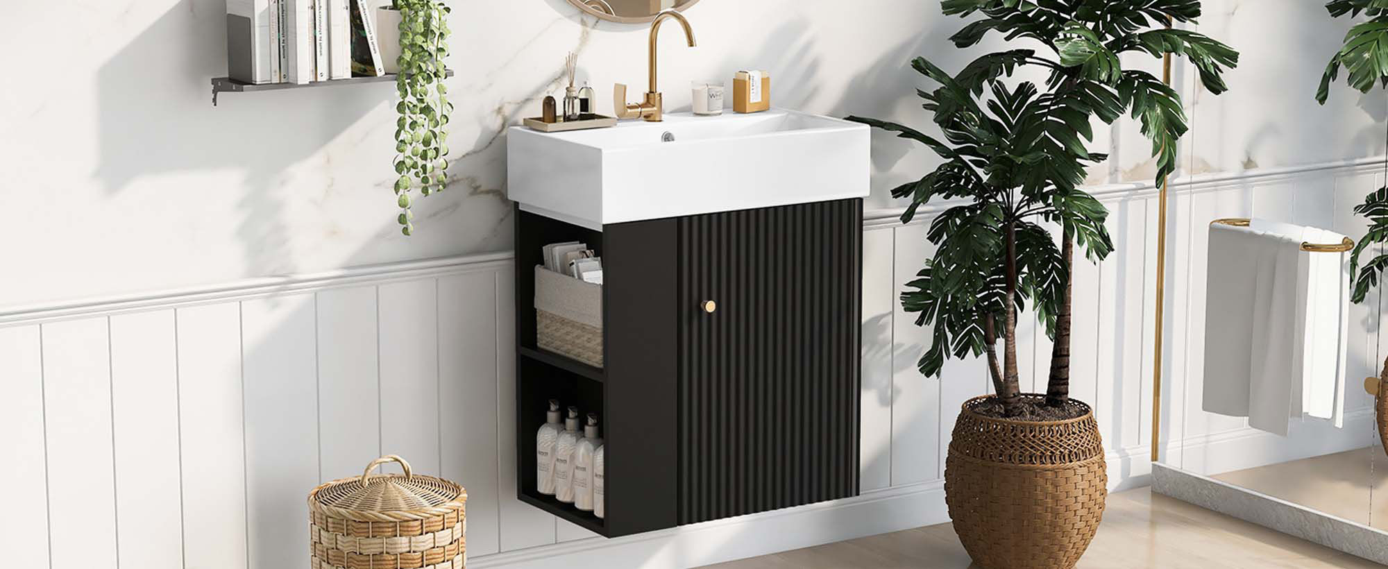 Ebern Designs 21.6 Inch Modern Floating Bathroom Vanity With Ceramic ...