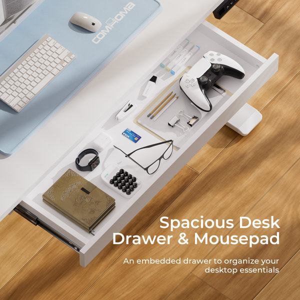 Inbox Zero Electric Standing Desk With Drawers, Sit Stand Up Desk With ...