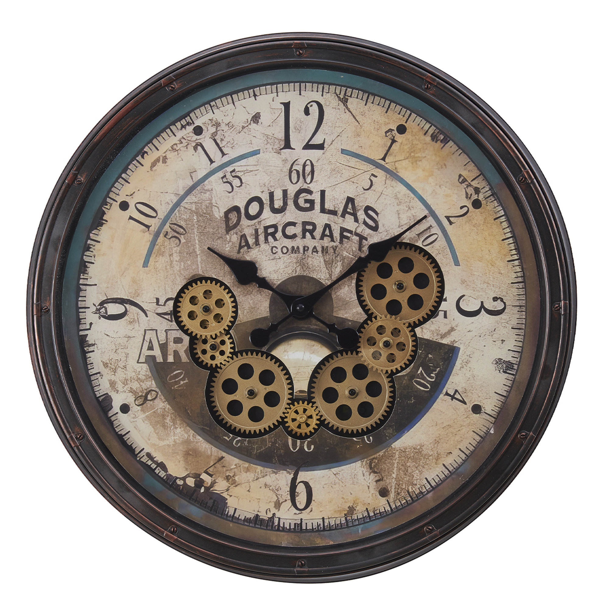 Williston Forge Clocks, 20" Round, Gear Mechanism, Wall Clock, Brown ...