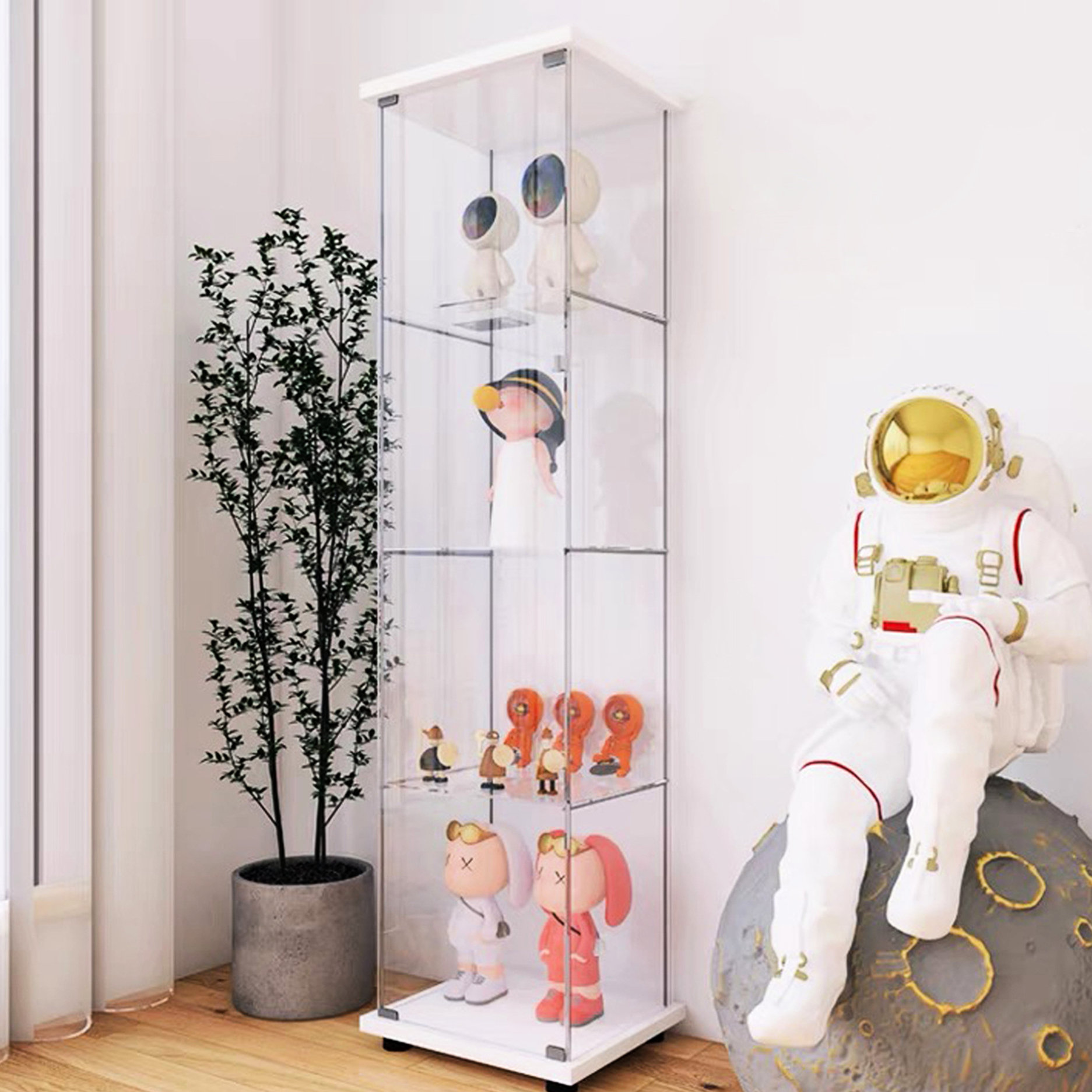 Latitude Run® One Door White Glass Cabinet With 4 Shelves - Exquisite ...