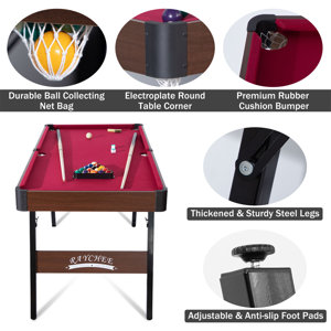 RayChee 54" Portable Pool Table with Easy Folding, Leg Levelers ...