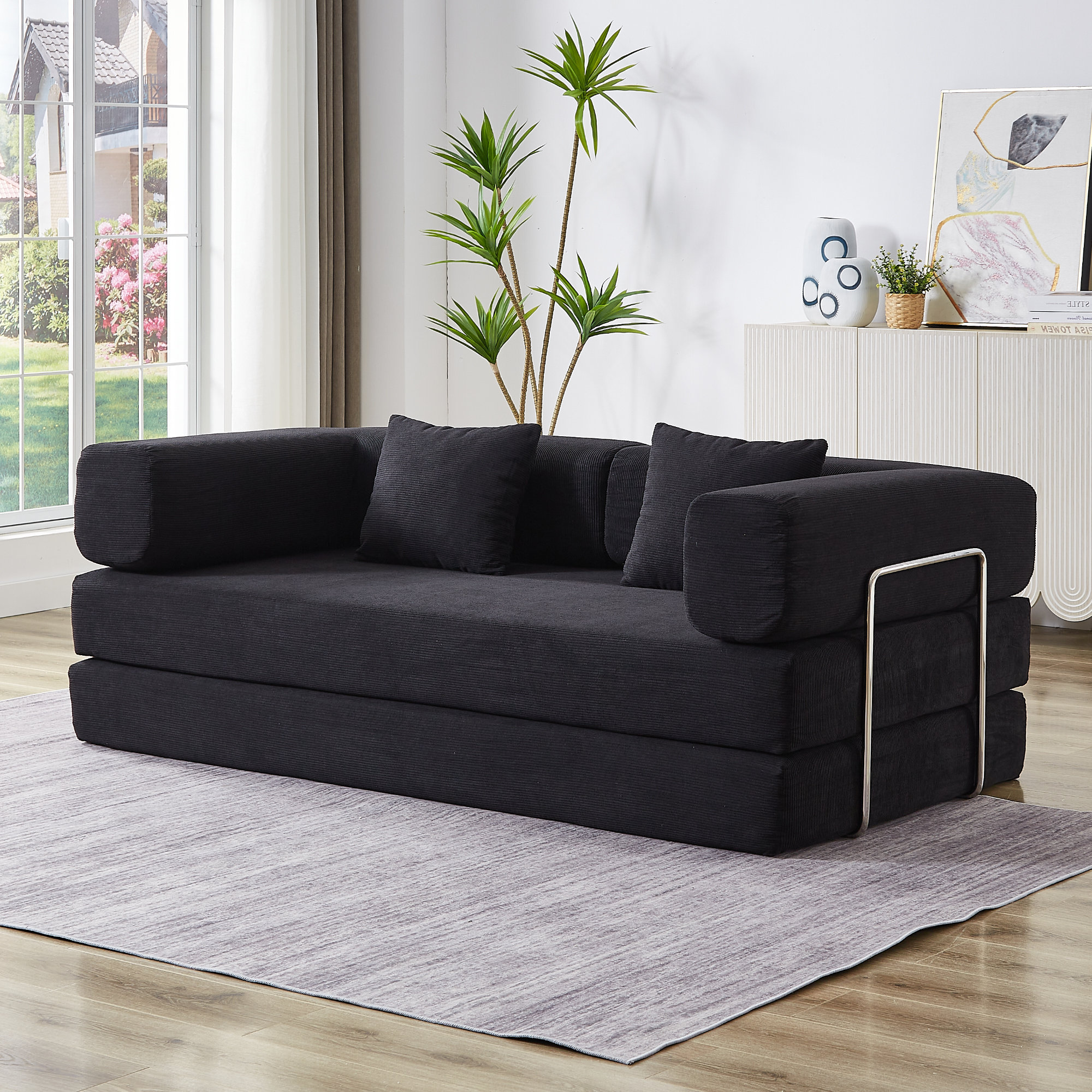 Ebern Designs Convertible Sleeper Sofa, No Assembly All High-Density ...