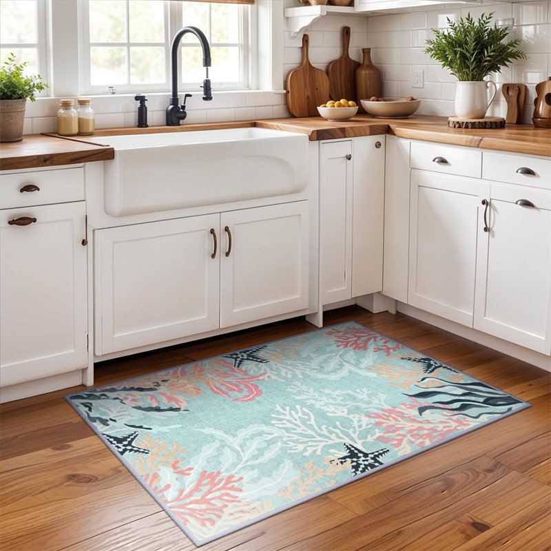 Charlton Home Modern Oceanl Area Rug Washable Rug Non-Slip Colorful ...