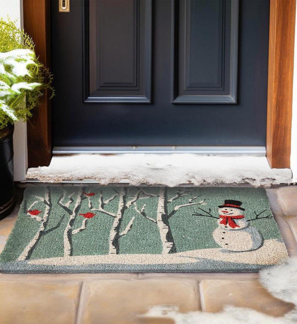 The Holiday Aisle® Snowman & Cardinals Doormat | Wayfair