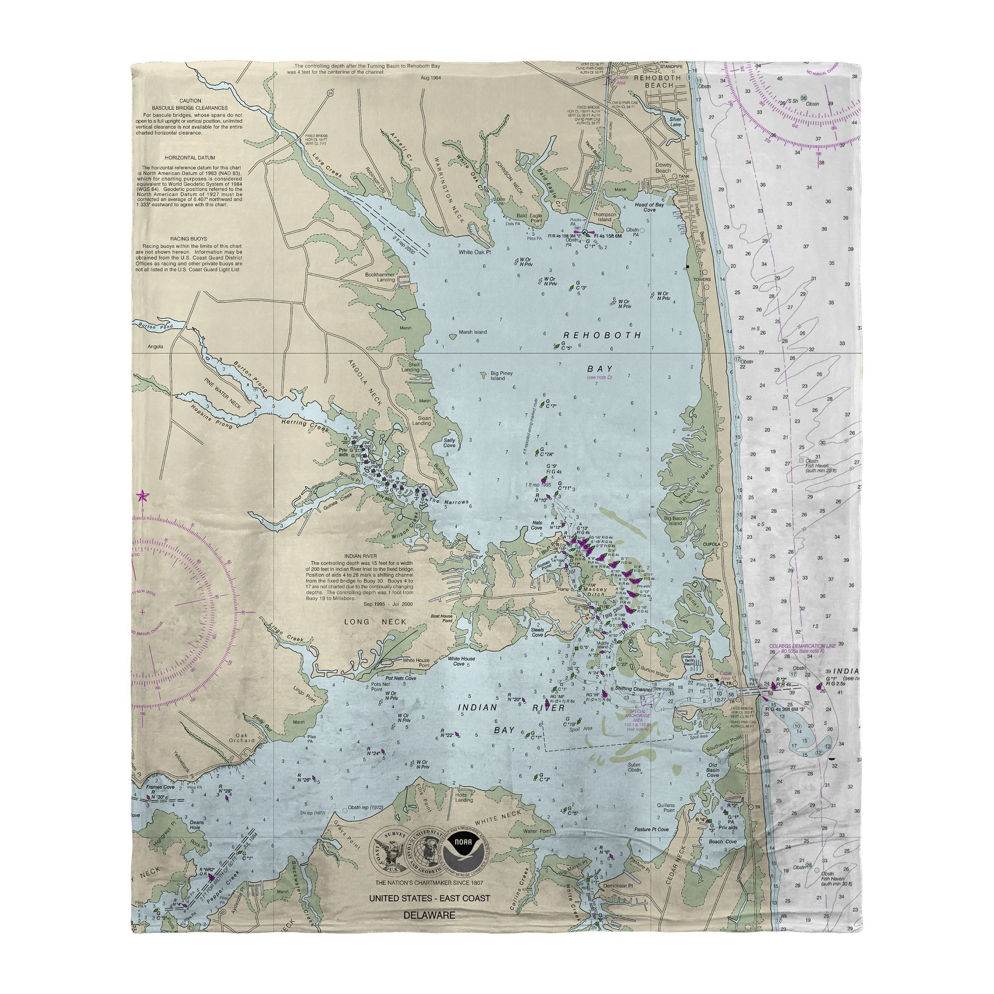 Betsy Drake Interiors Rehoboth Bay, DE Nautical Map Silk-Touch Throw ...