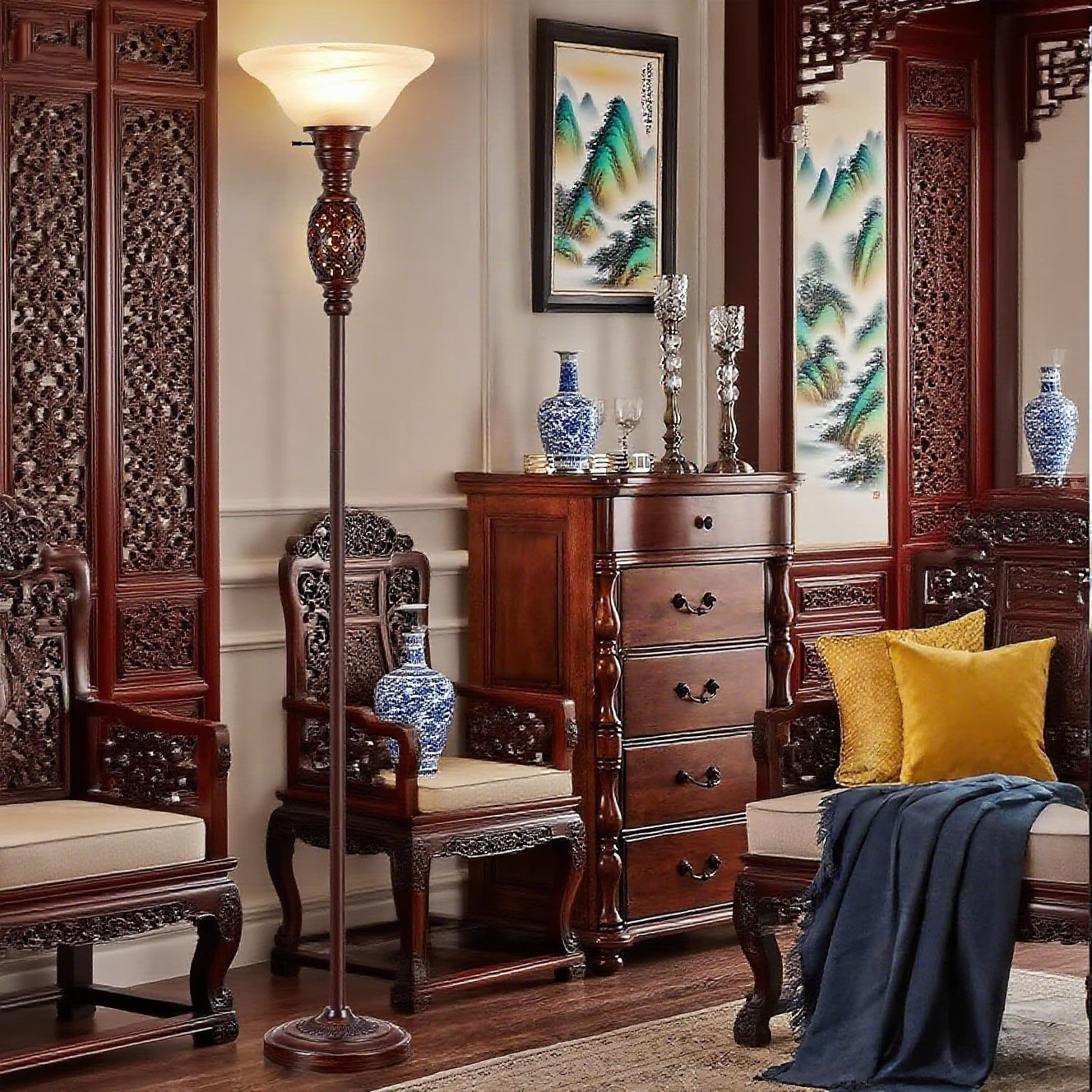 Darby Home Co Victorian Style Torchiere Floor Lamp With Night Light ...