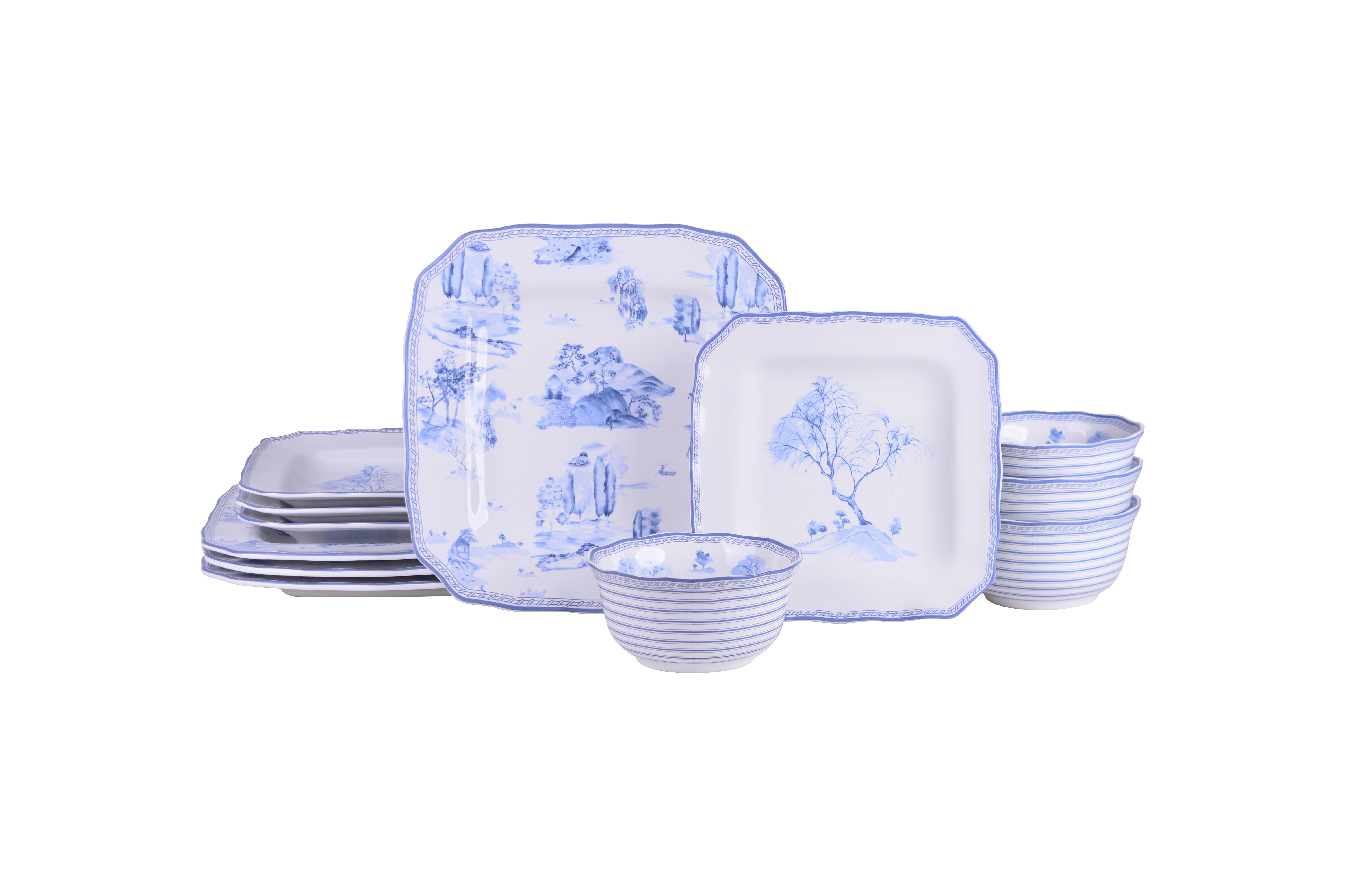 222 Fifth Scenic Toile Blue Porcelain Dinnerware Set - Service For 4 ...