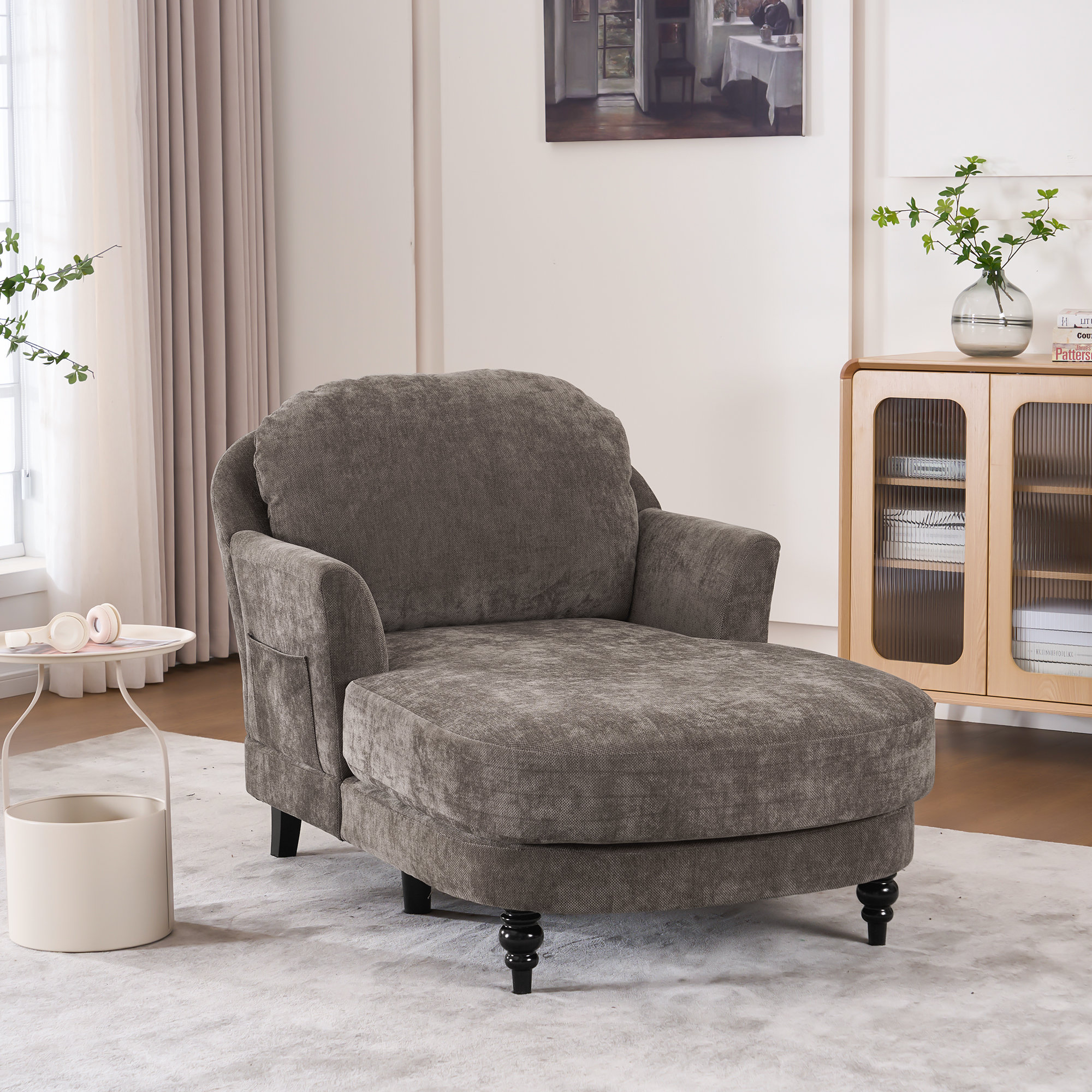 Alcott Hill® Upholstered Chaise Lounge, Comfy Linen Single Sofa Chair ...