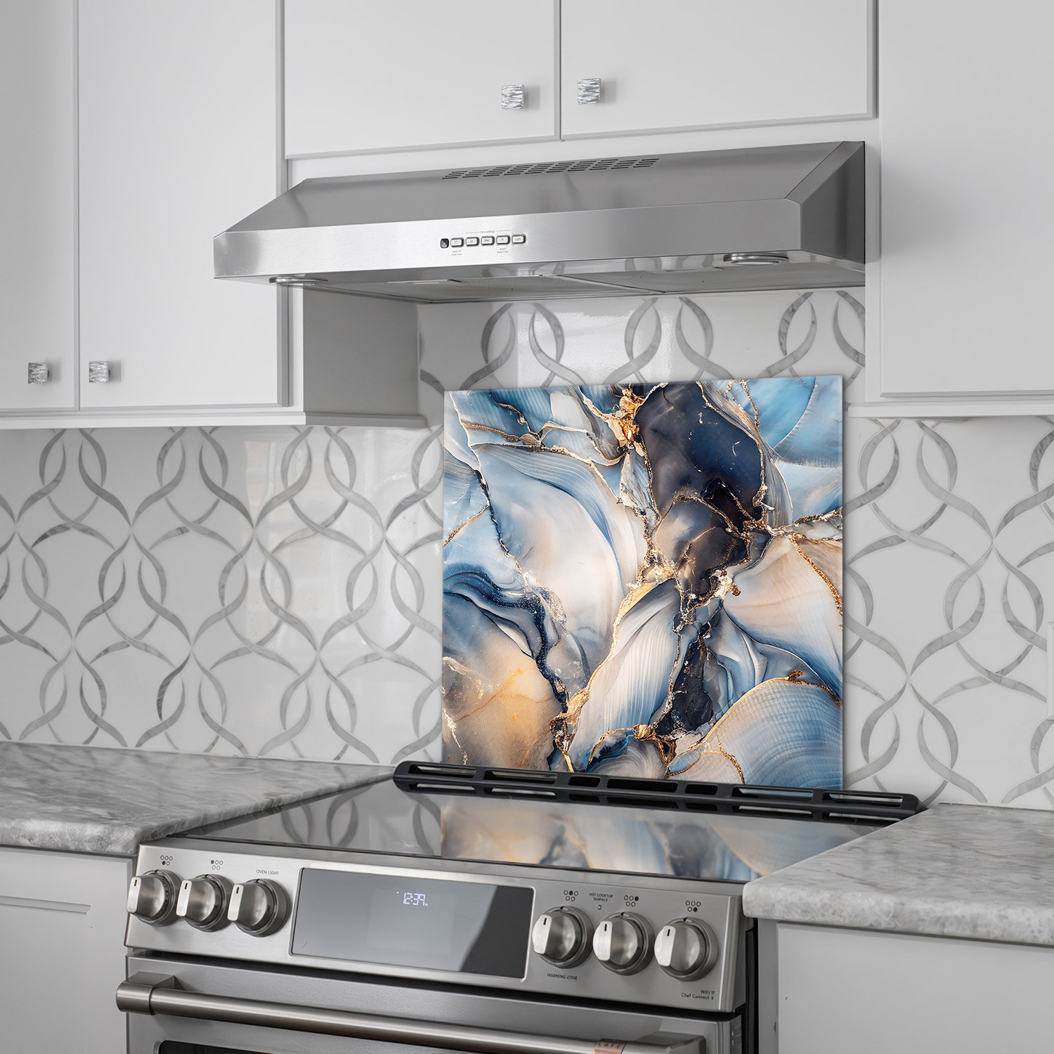 Brayden Studio® Sapphire Cascade Tempered Glass Backsplash | Wayfair