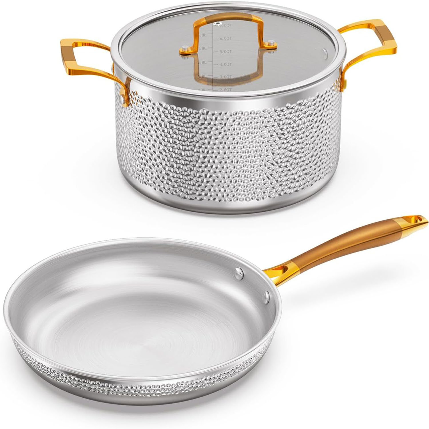 BN-LINKKL Stainless Steel Pots And Pans Set, Tri-Ply Hammered Kitchen ...