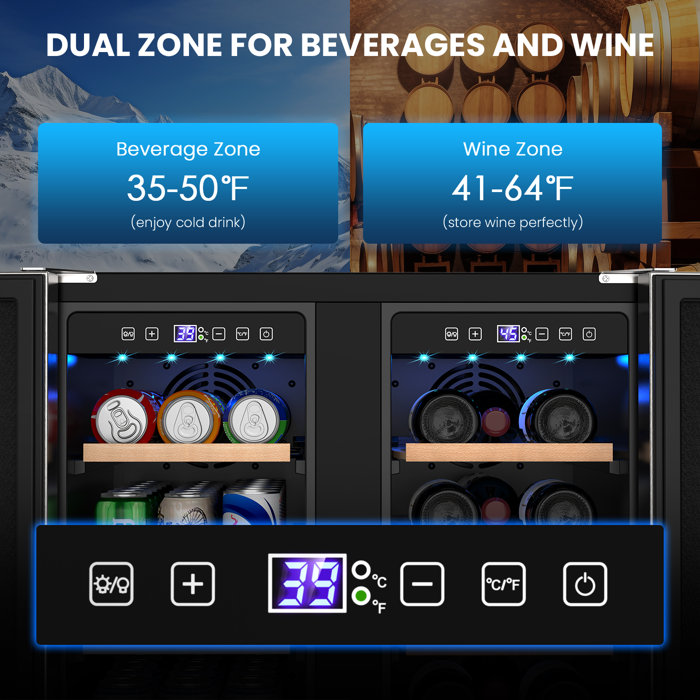 Domccy® Dual Zone Wine Cooler Beverage Refrigerator, 24 inch Wine ...