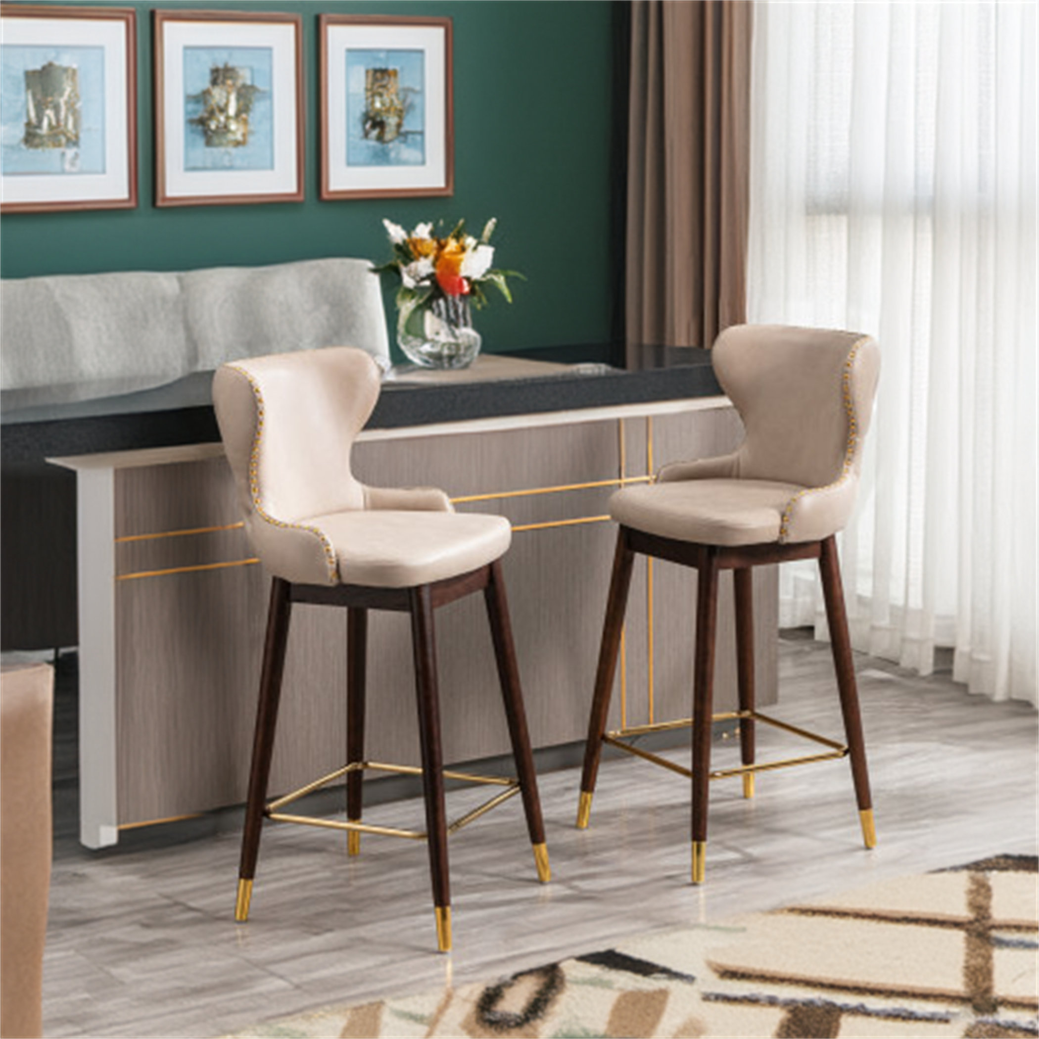Mercer41 Ladraya 29.9'' Tufted Bar Chairs, Leathaire Bar Stools, Accent ...