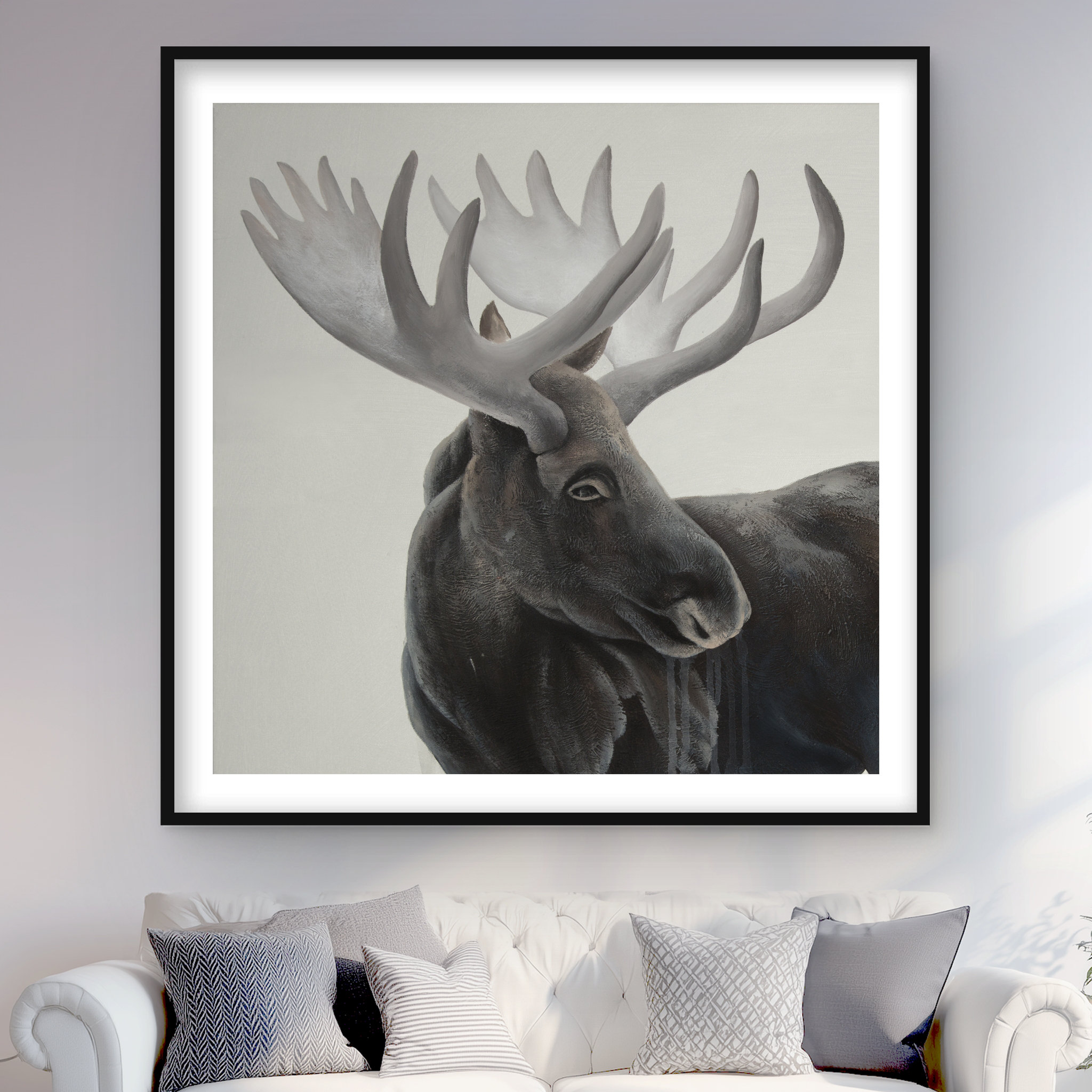 Lark Manor™ Grayscale Moose Profile - Man Cave Animals Framed Print ...