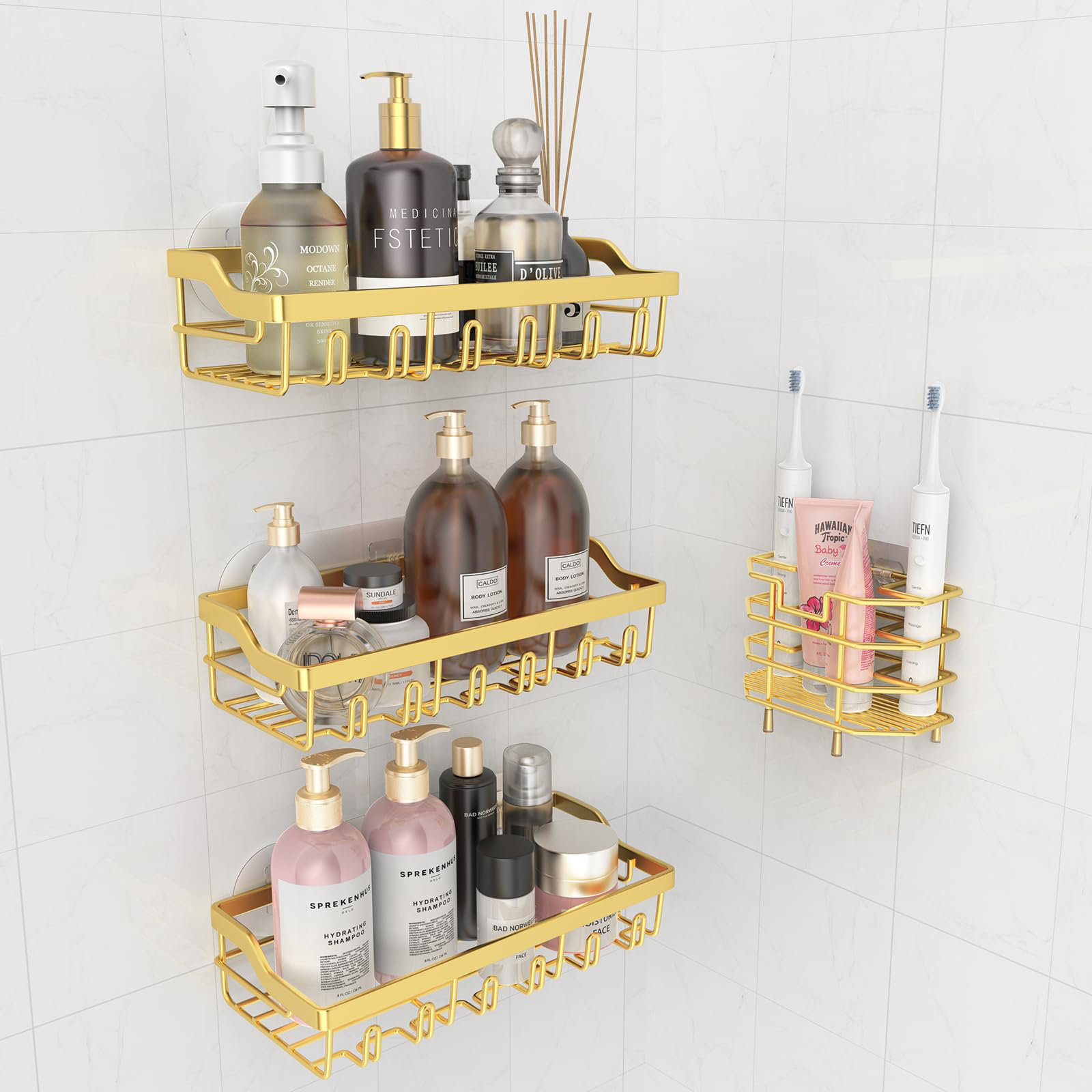 Everly Quinn 4 Pack Shower Caddy, Adhesive Shower Organizer For ...