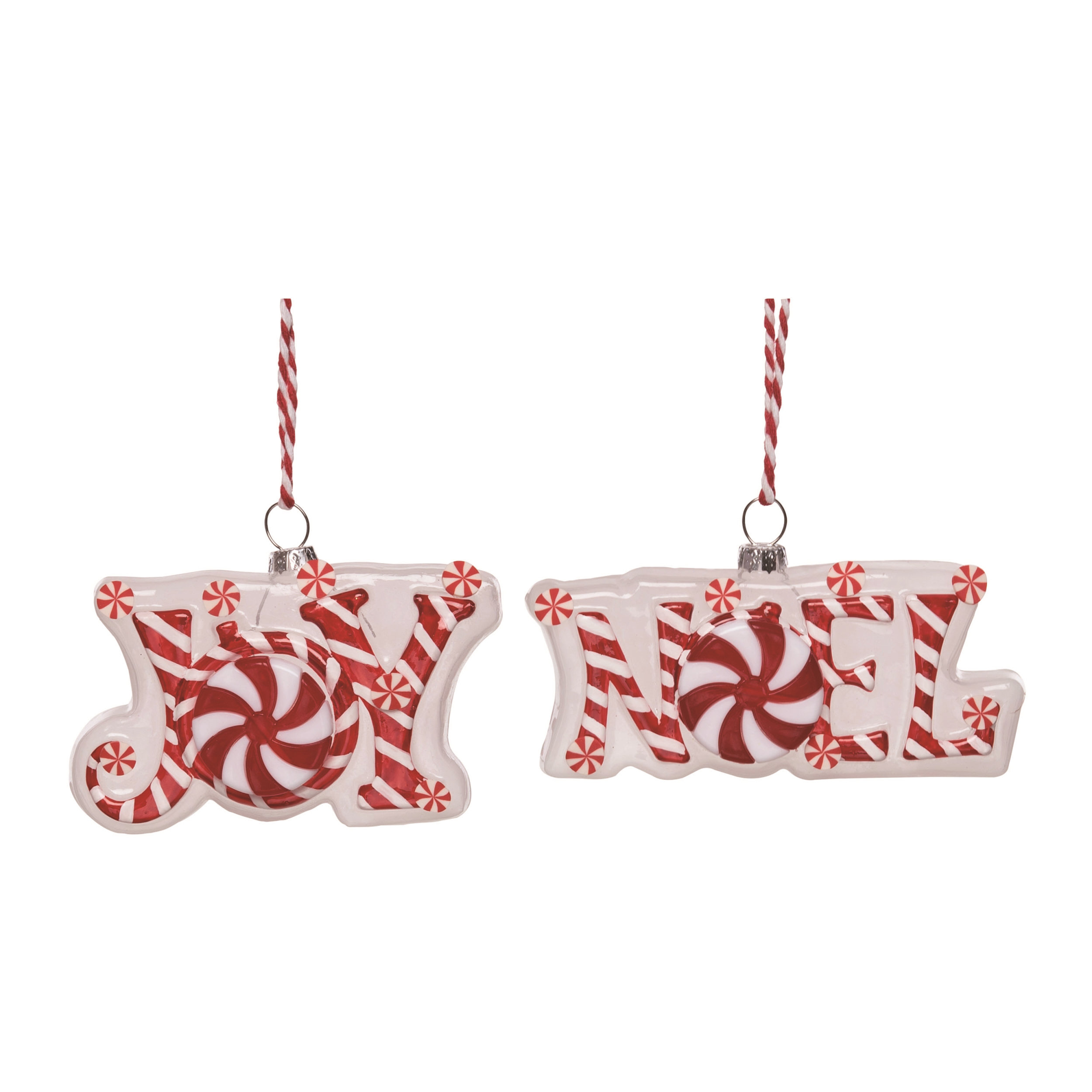 Astoria Grand Glass Peppermint Joy & Noel Ornament Set of 2 Christmas ...