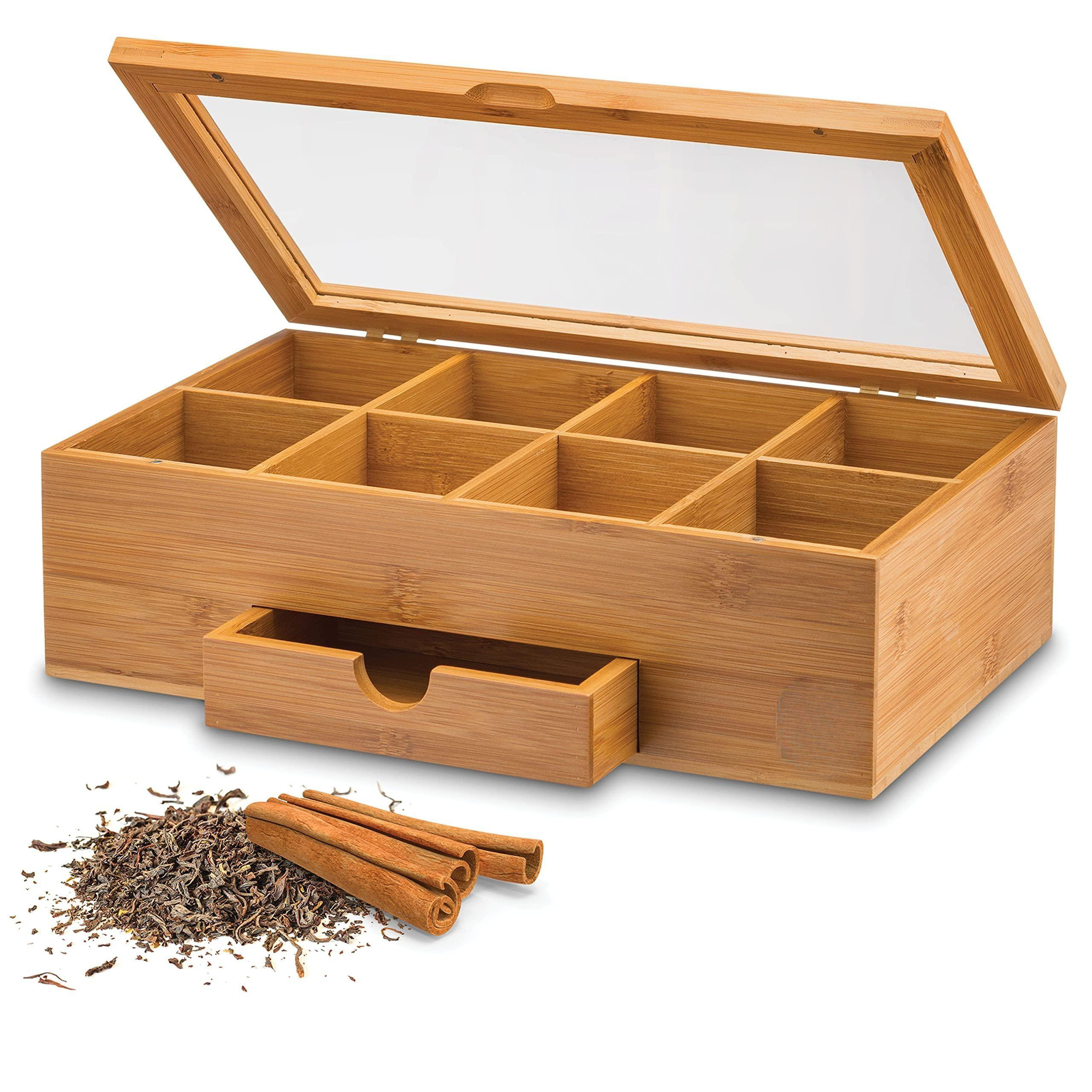 Belmint Bamboo Tea Box with 8 Storage Sections and Expandable Drawer ...
