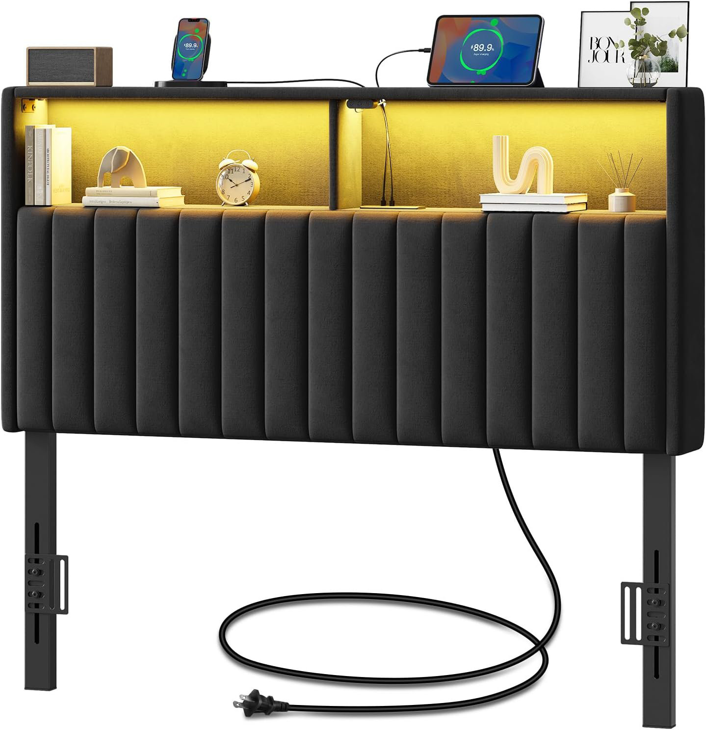 East Urban Home Headboard For Bed With Storage, Velvet Upholstered Head ...