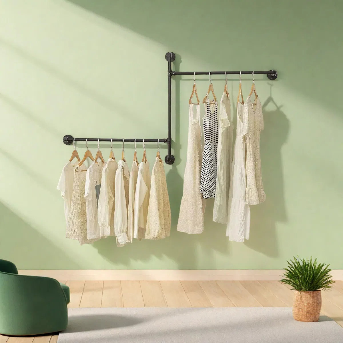 Trent Austin Design® Wall Mounted Clothes Rack 52.5In, Industrial Pipe ...