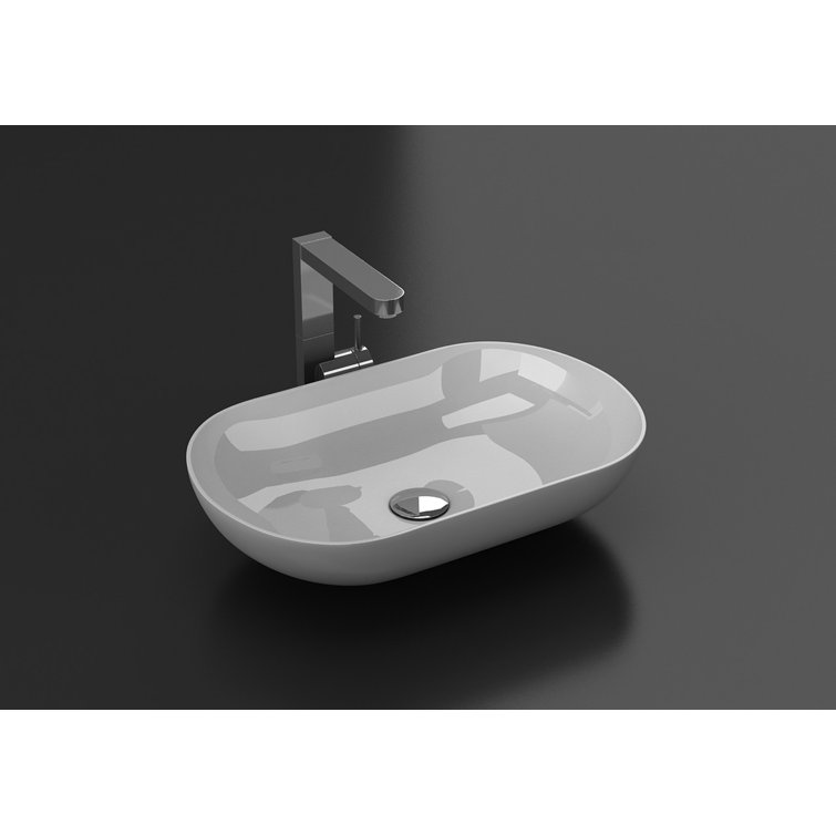 Alma 12'' White Polymarble Oval Bathroom Sink with Overflow | Wayfair