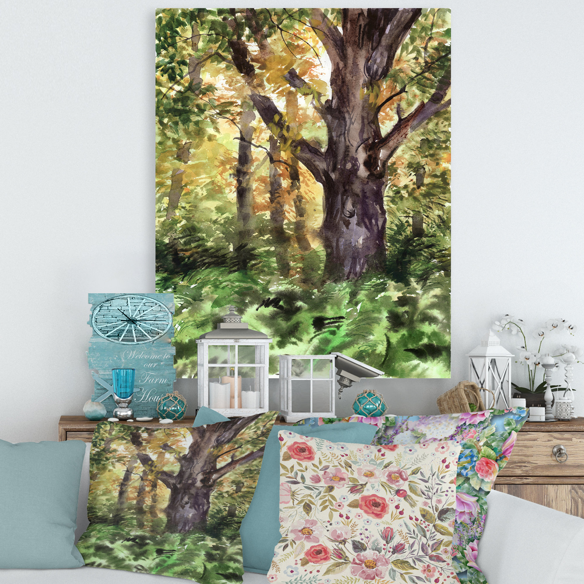 East Urban Home Large Tree in Autumn Forest - Painting on Canvas | Wayfair