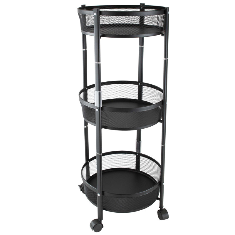 Organize it All 3 Tier Foldable Round Storage Rolling Cart in Black ...