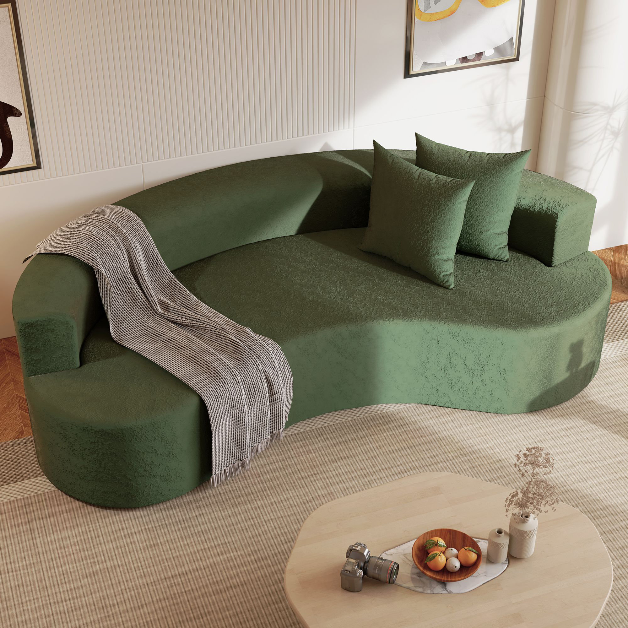 Mercer41 80'' Modern Sectional Sofa Soft Curved Backrest Lamb Velvet ...