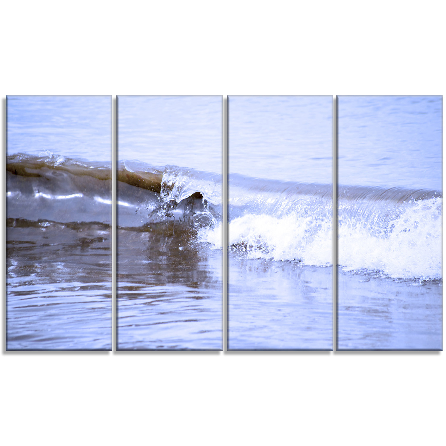 Design Art 'Crisp Blue Waves Splashing Beach' Photographic Print Multi ...