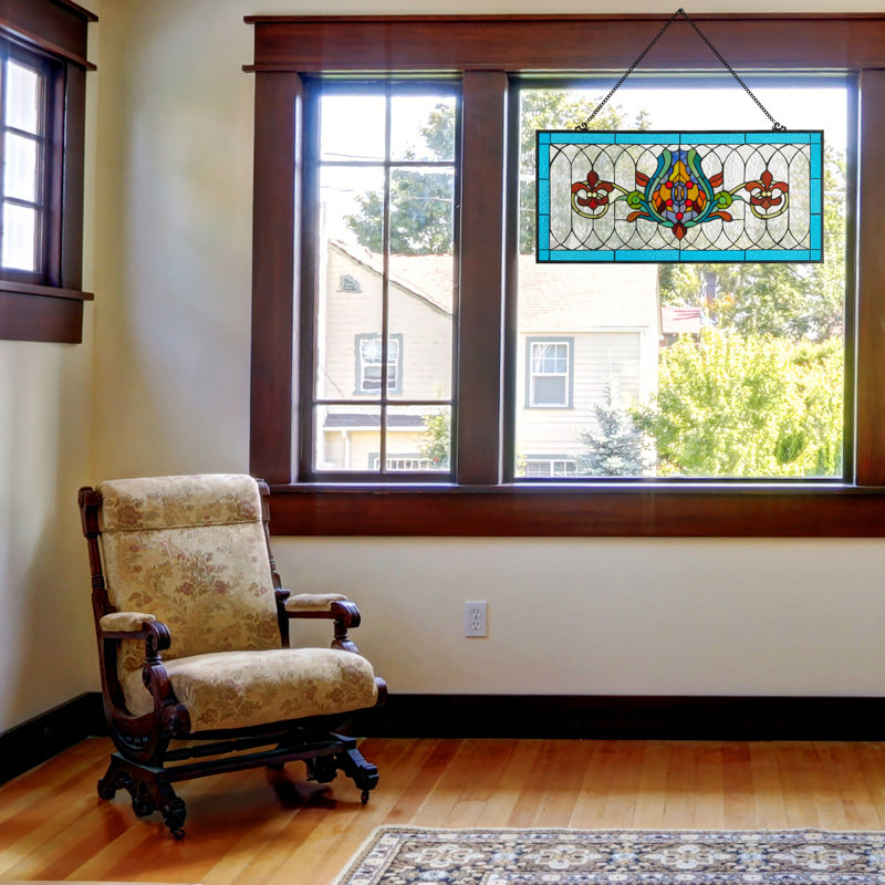 Canora Grey 30"L Fleur De Lis Horizontal Pub-Stained Glass Panel ...