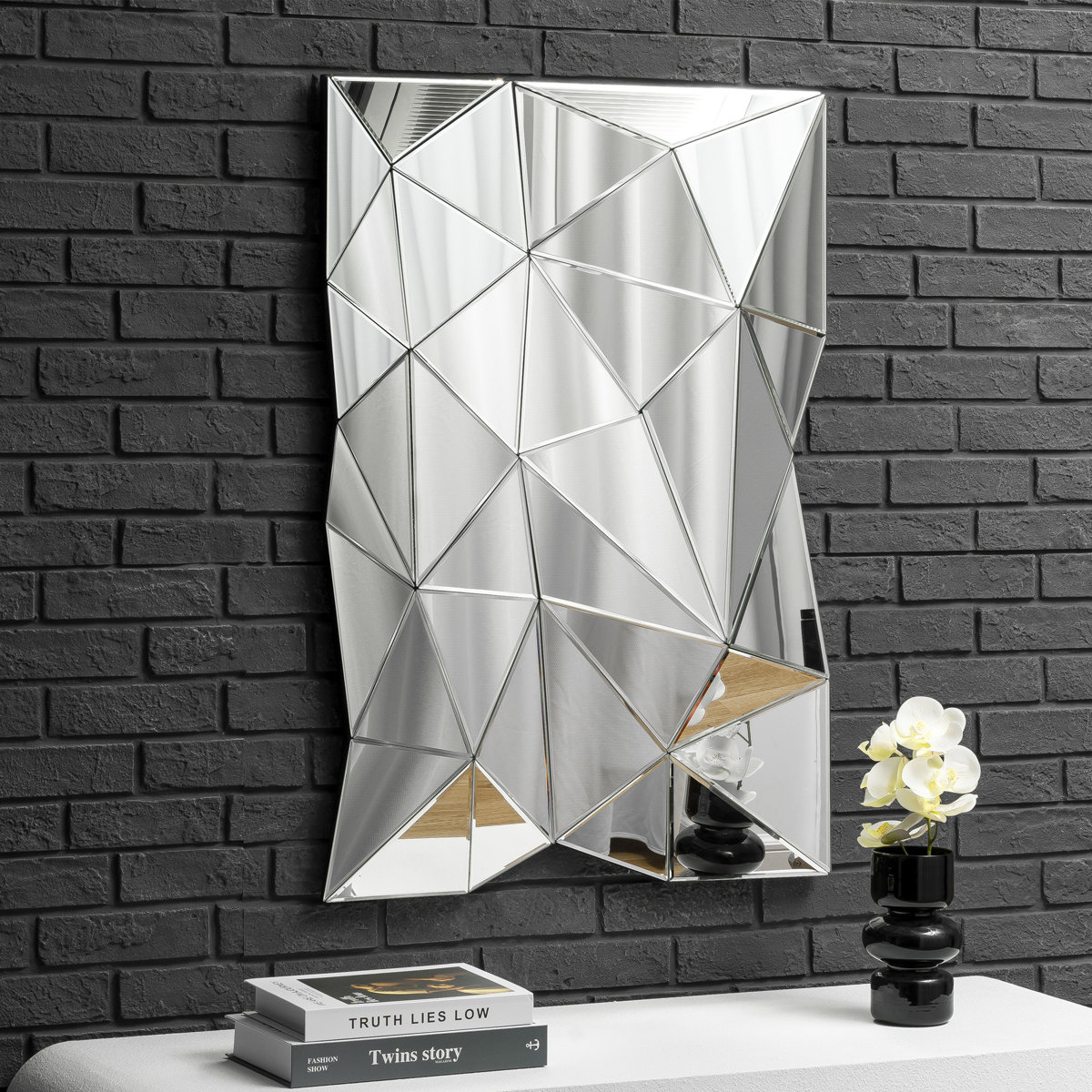 Everly Quinn Faustine Modern 3D Wall Mirror Irregular Triangle Accent ...