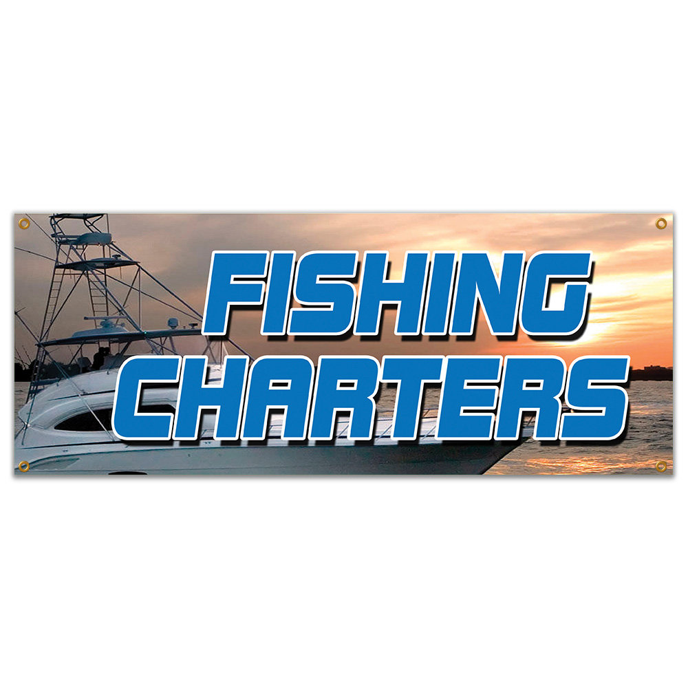 SignMission FISHING CHARTERS BANNER SIGN All Half Day Rental Tackle ...