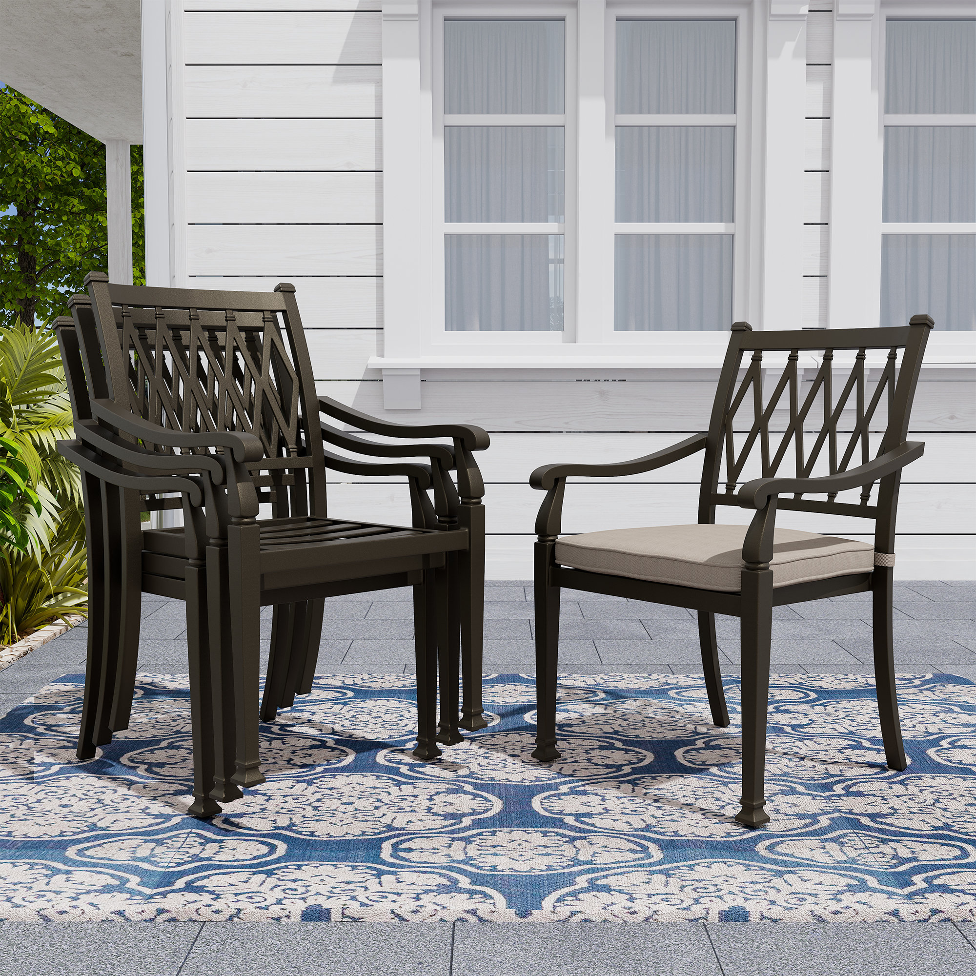 Canora Grey Lilyana Stacking Cast Aluminum Outdoor Dining Armchair with ...