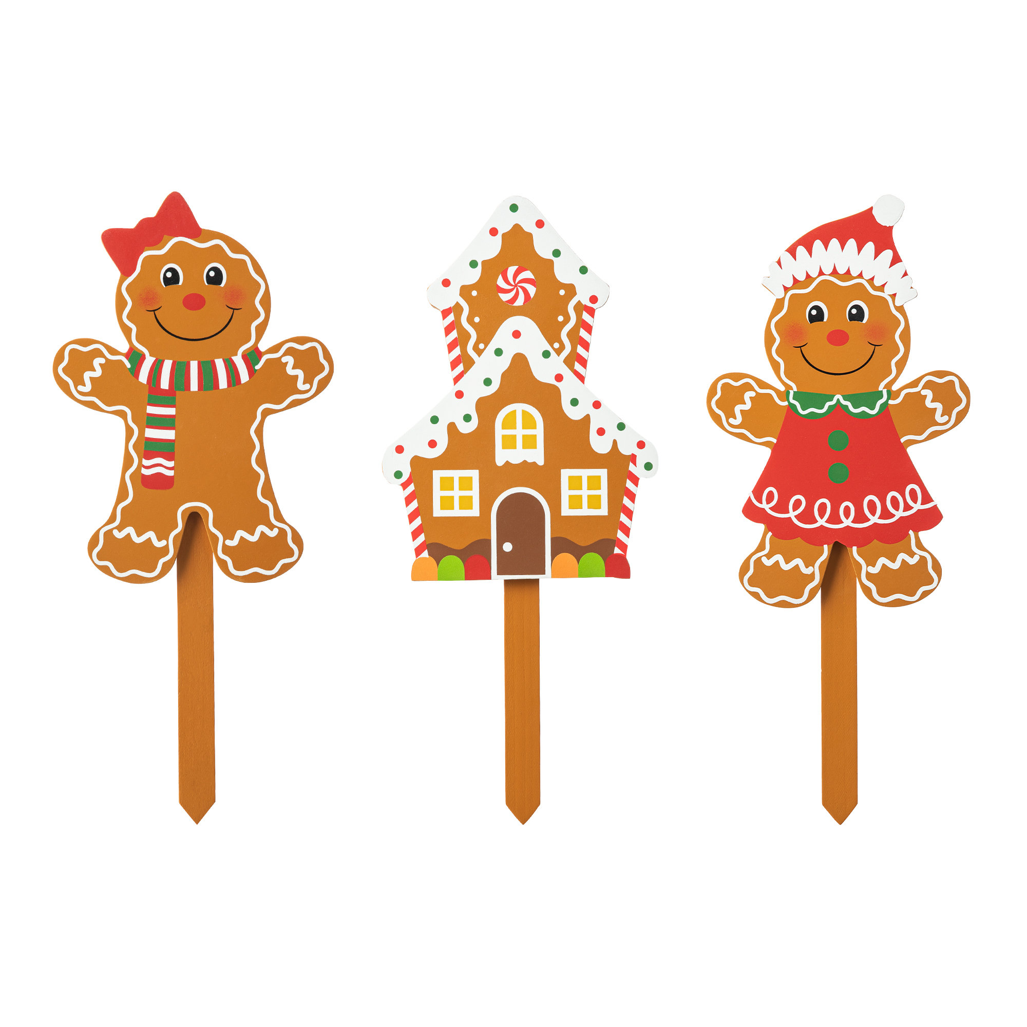 The Holiday Aisle® Kaajal 3 Piece Gingerbread Man Garden Stake Set ...