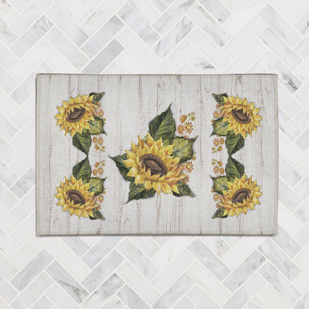 Laural Home Sunflowers On Shiplap Sunflowers on Shiplap Chenille Rug ...