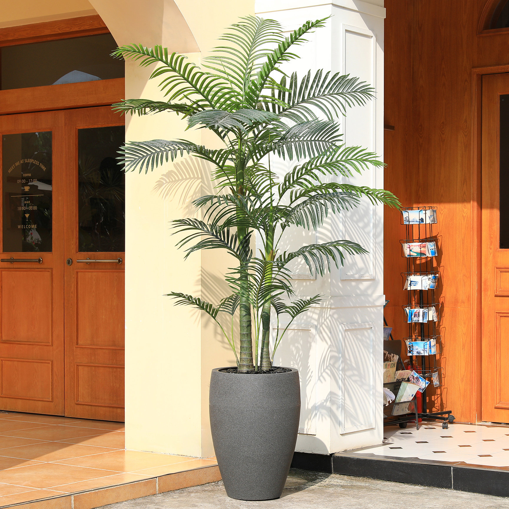 Primrue 8ft UV Resistant Artificial Palm Tree with Grey Tall Planter ...