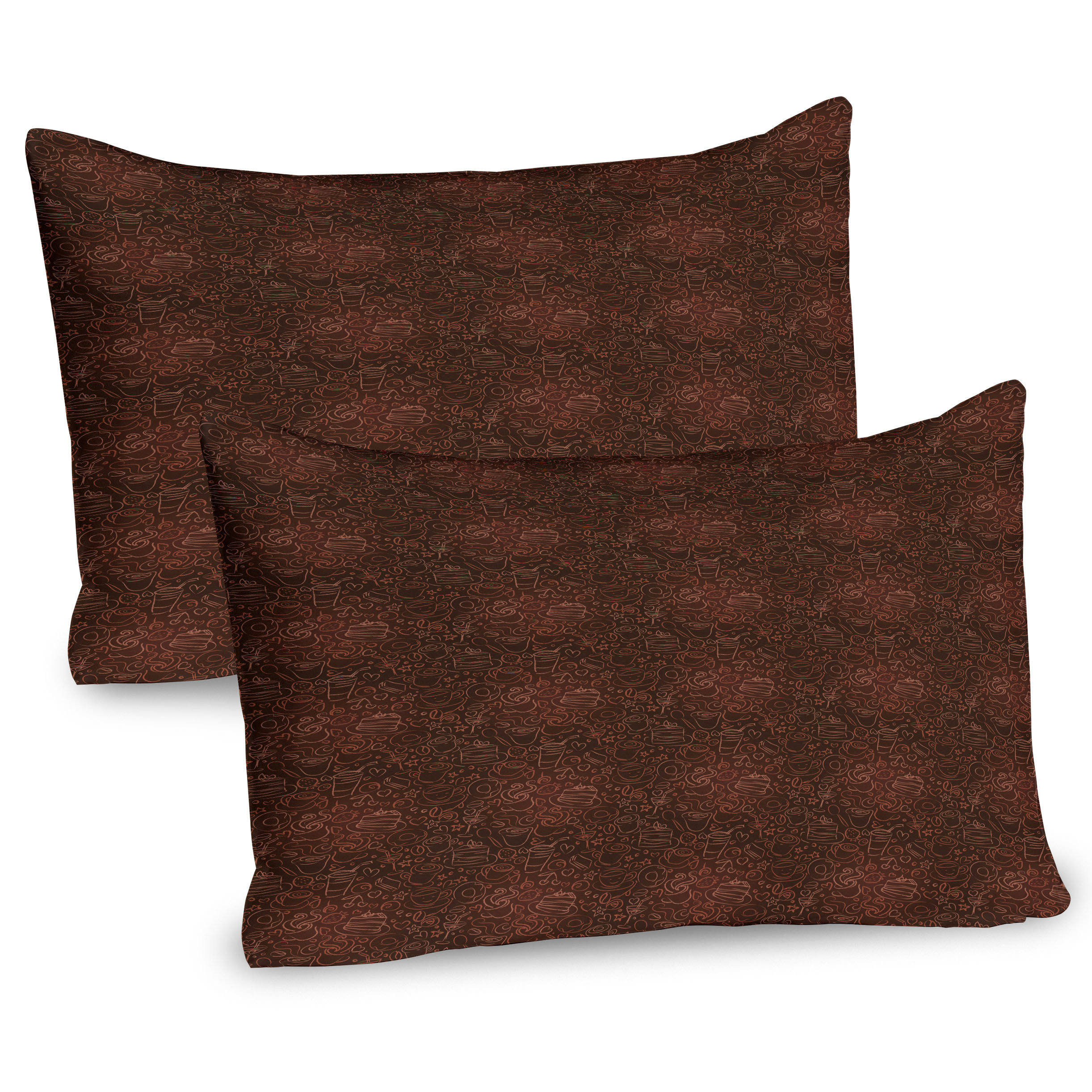 Ambesonne Chocolate Pillow Sham 2 Pack Coffee Time Doodle Art Dark ...