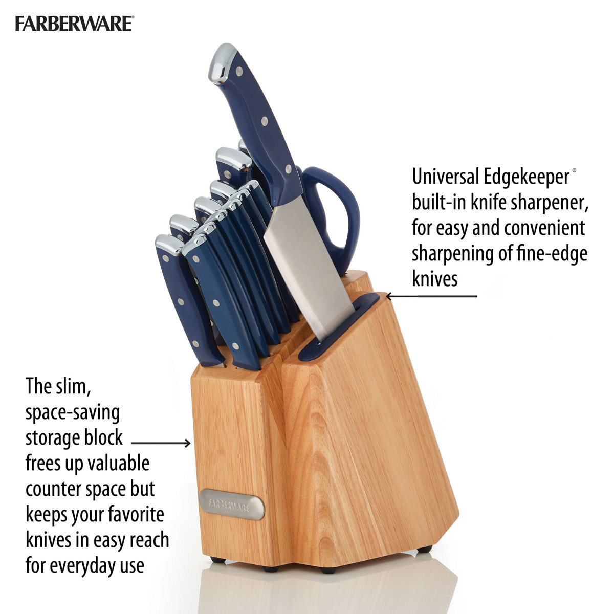 Farberware Edgekeeper 14-Piece Triple Rivet Slim Knife Block Set with ...