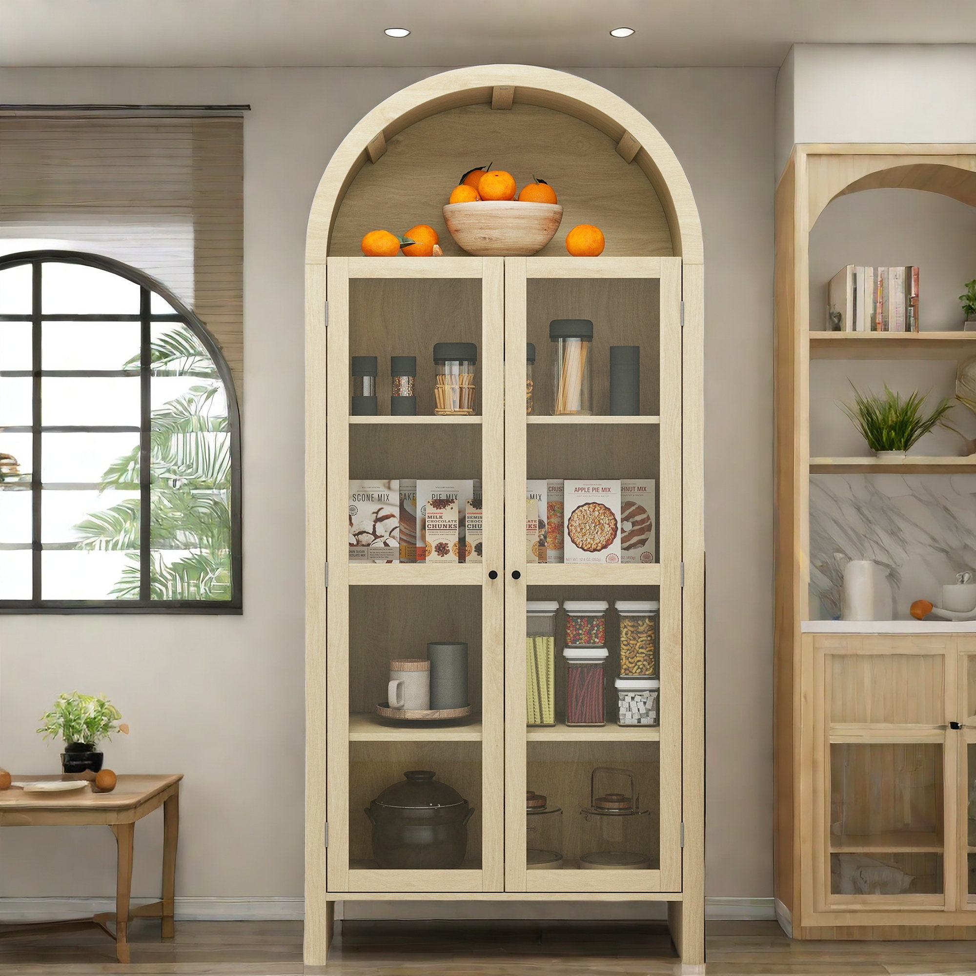 Latitude Run® Kitchen Storage Cabinet With Arch Design, Acrylic Glass ...
