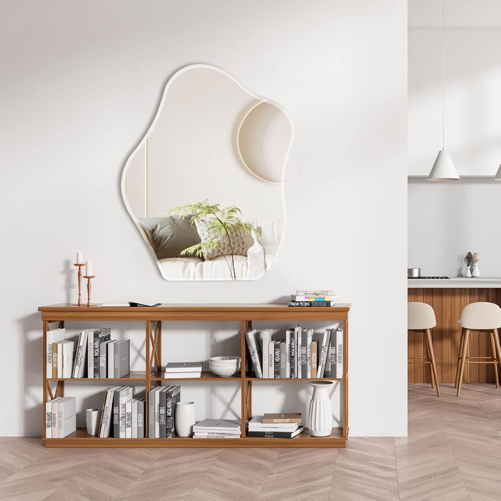 Ivy Bronx Irregular Frameless Wall Mirror With Wood Backplane - Wayfair ...