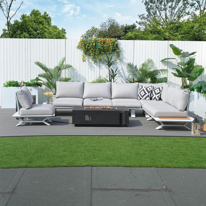 Direct Wicker Pam 7-Person Outdoor Patio Conversation Set With Fire Pit ...