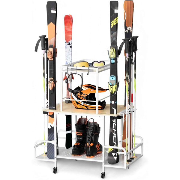 Latitude Run® Freestanding Ski Rack For Garage, 2-Tier Ski Organizer ...
