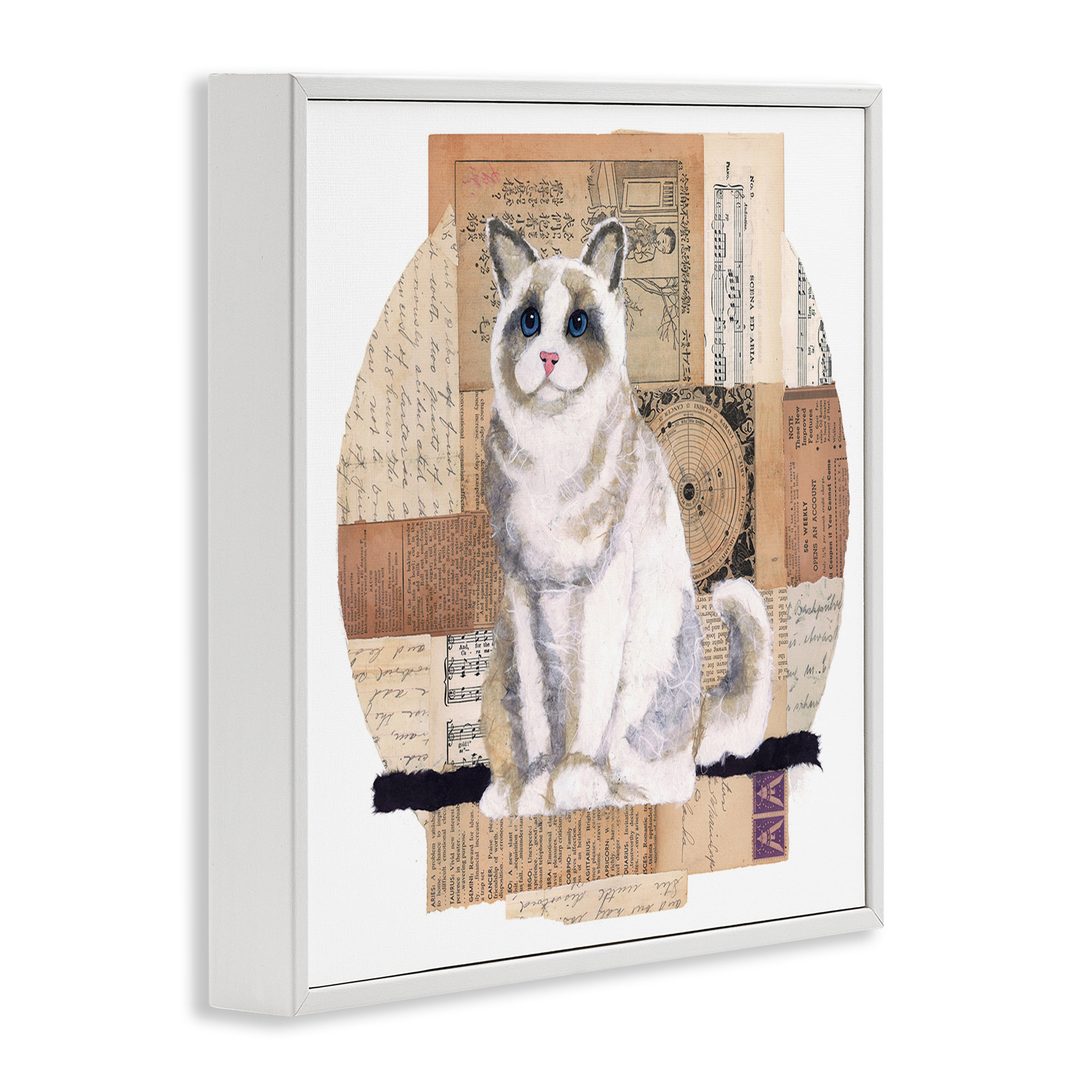 Stupell Industries Vintage Collage Cat Framed Giclee Art by Nancy ...