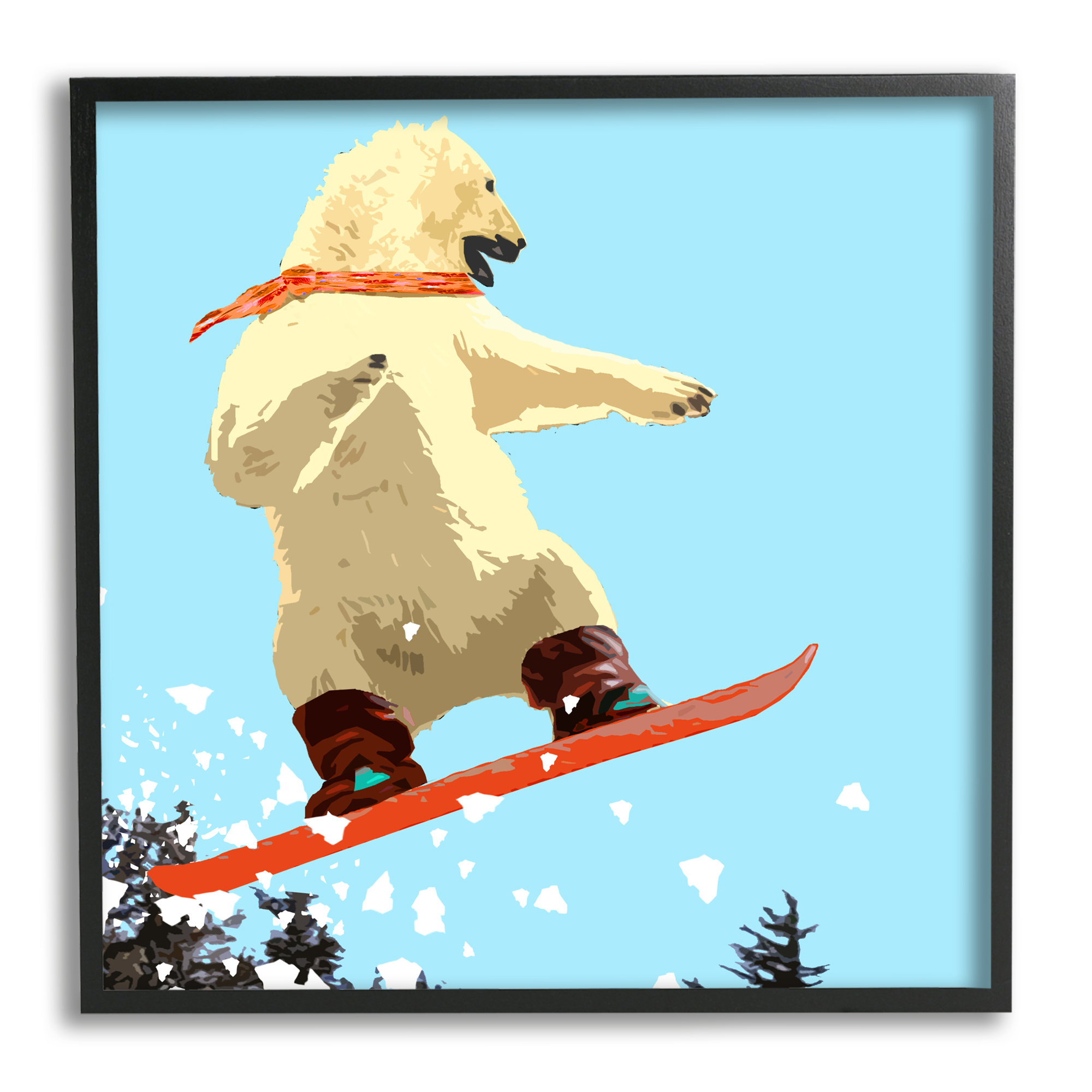 Stupell Industries Polar Bear Snowboarding Catching Air Winter Sports ...