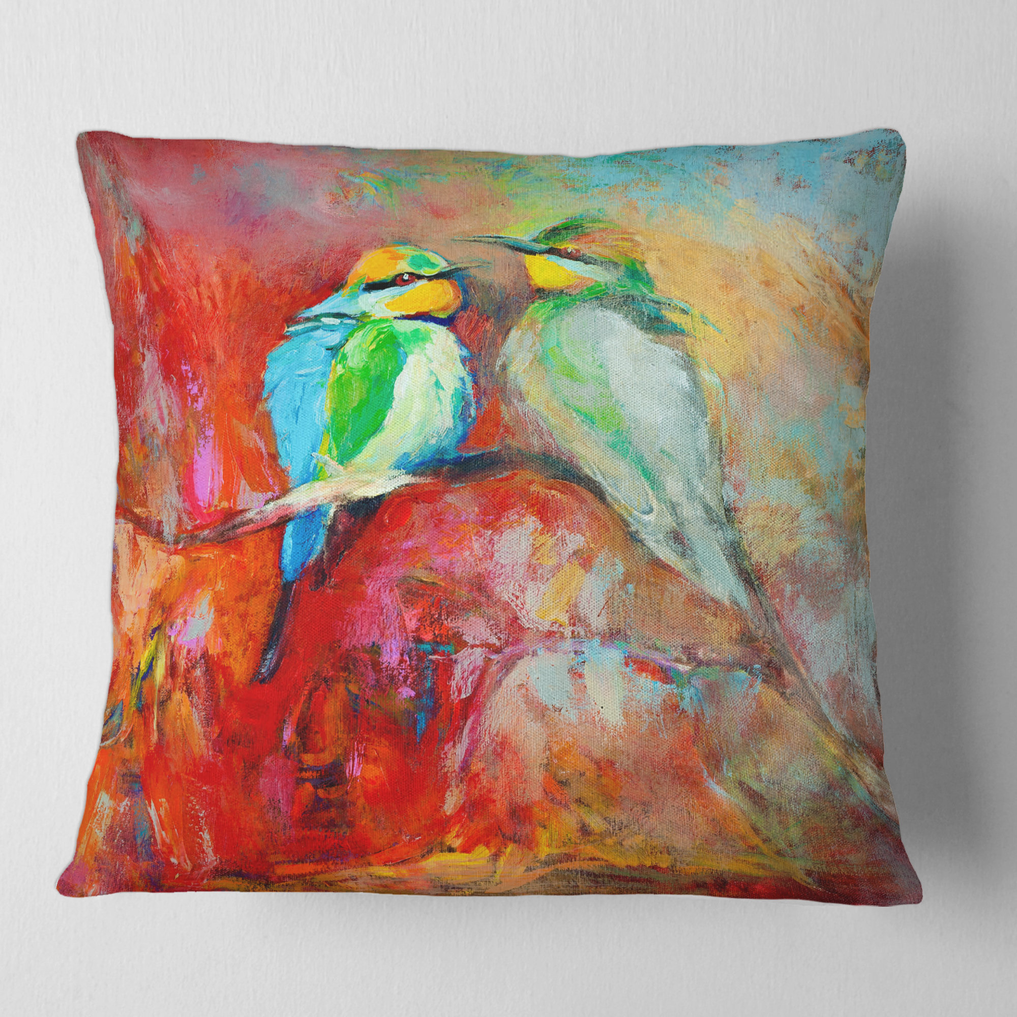 Design Art Tailed Bee Eaters on a Branch Square Pillow Cover & Insert ...