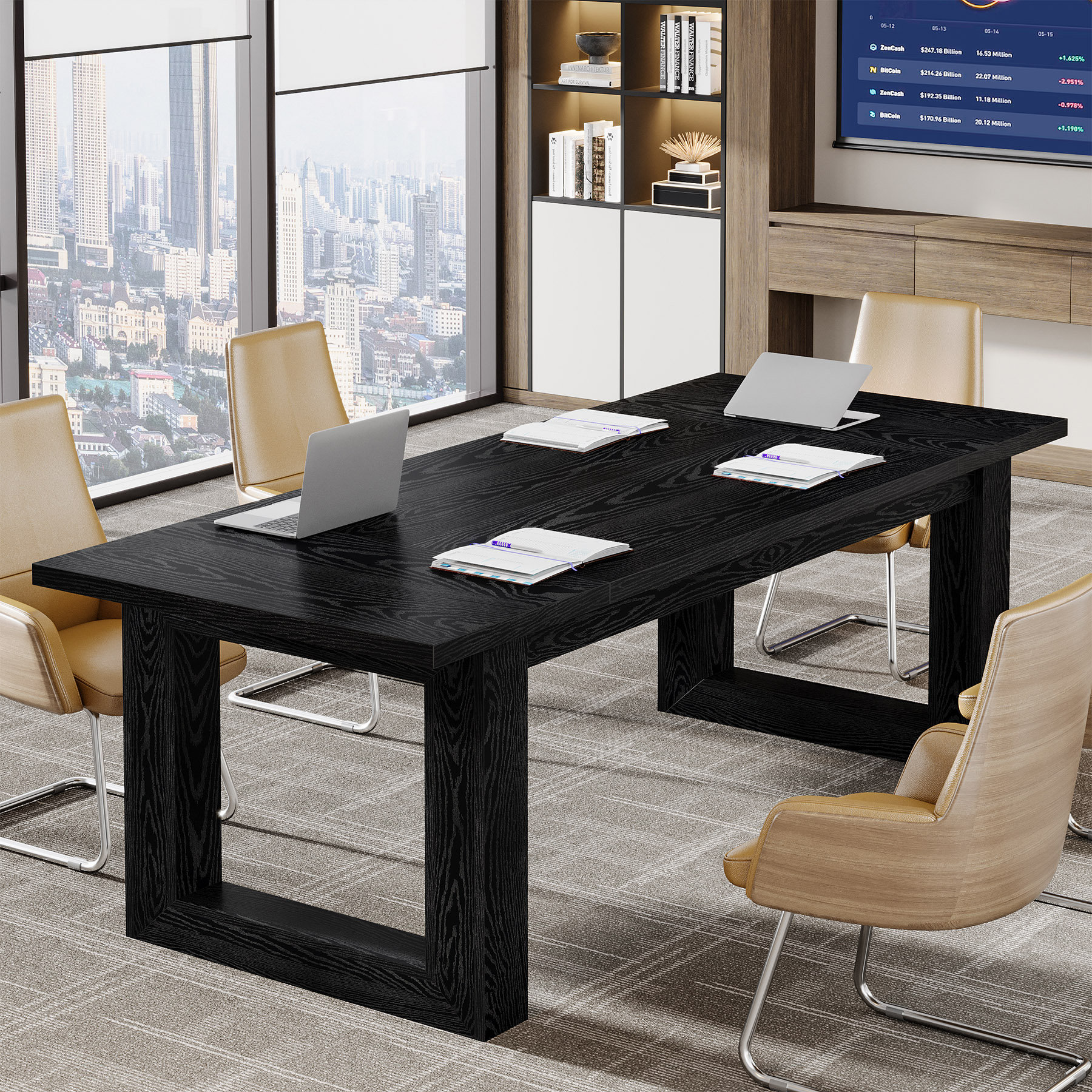 Millwood Pines Conference Room Table, Modern Meeting Table With Solid ...