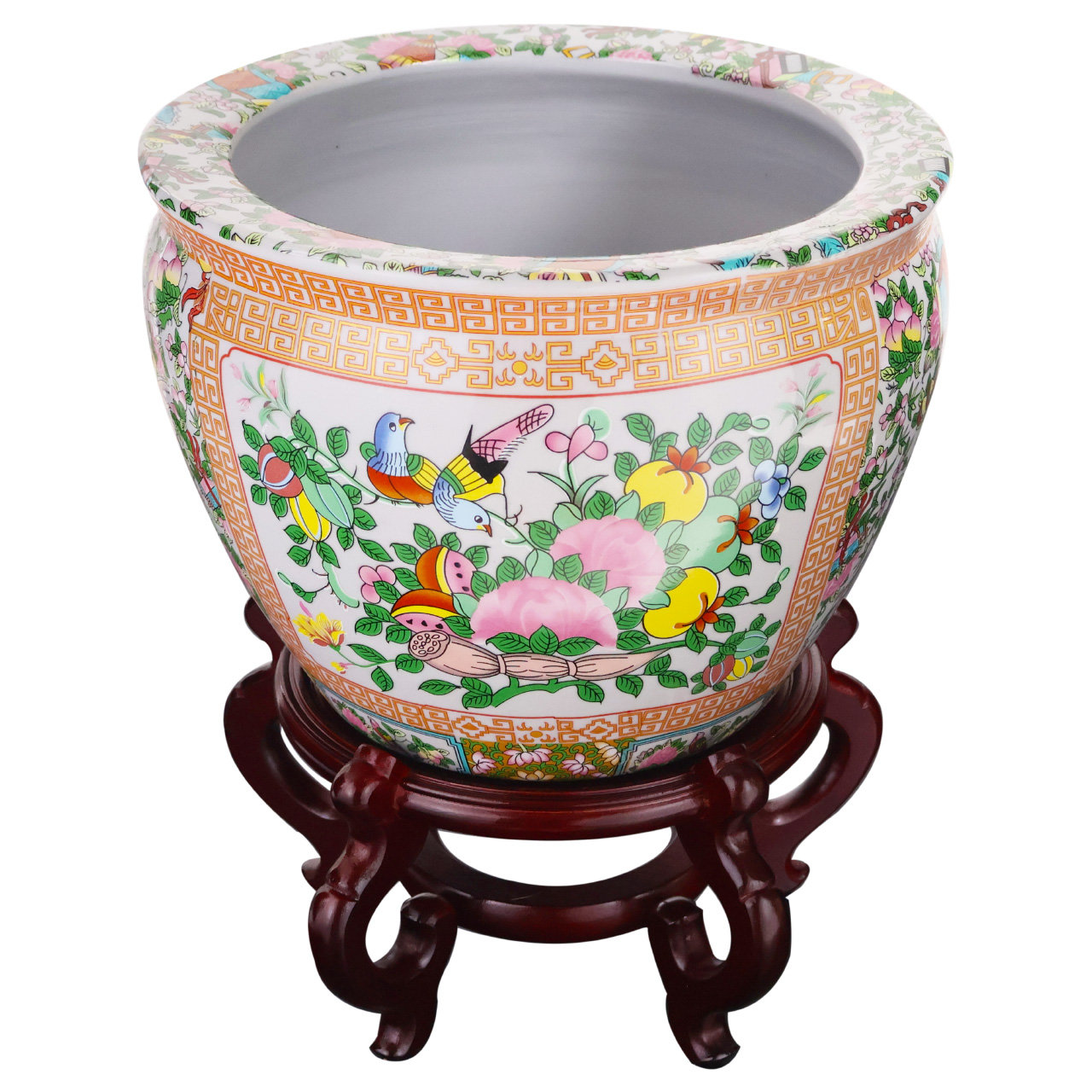 Astoria Grand Floral Asian Design Cachepot Planter with Rose Medallion ...